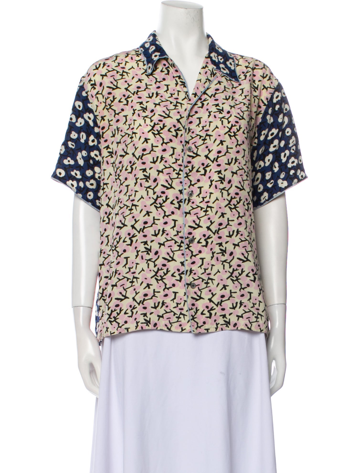 Marni Silk Printed Button-Up Top - Blue Tops, Clothing - MAN219861 ...