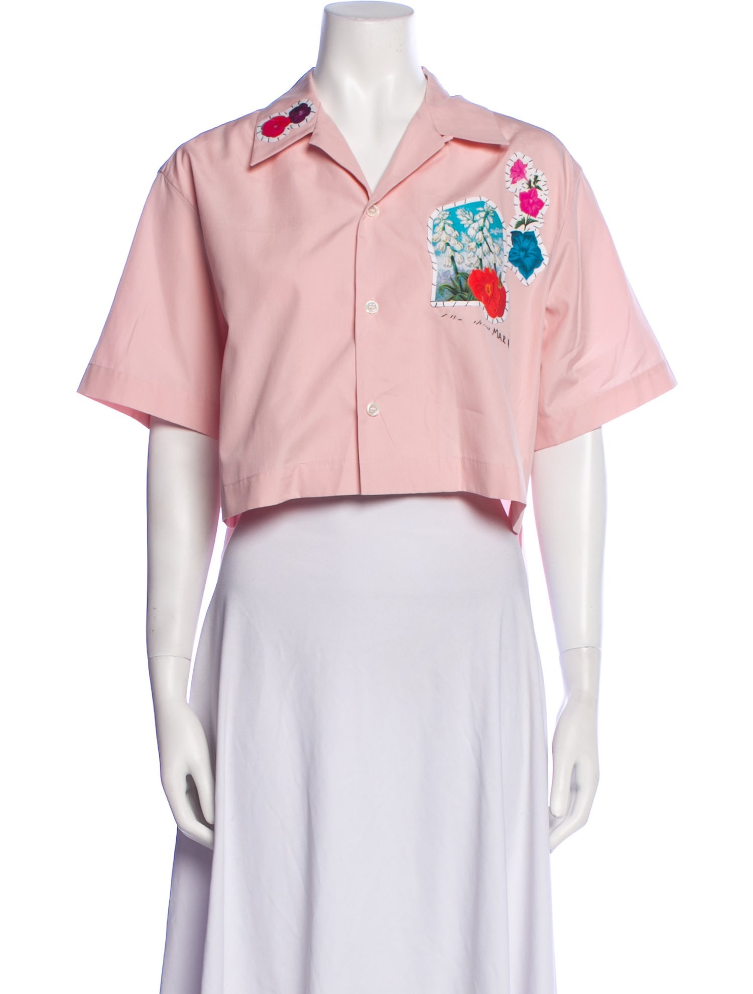 Marni Graphic Print Short Sleeve Crop Top - Pink Tops, Clothing ...