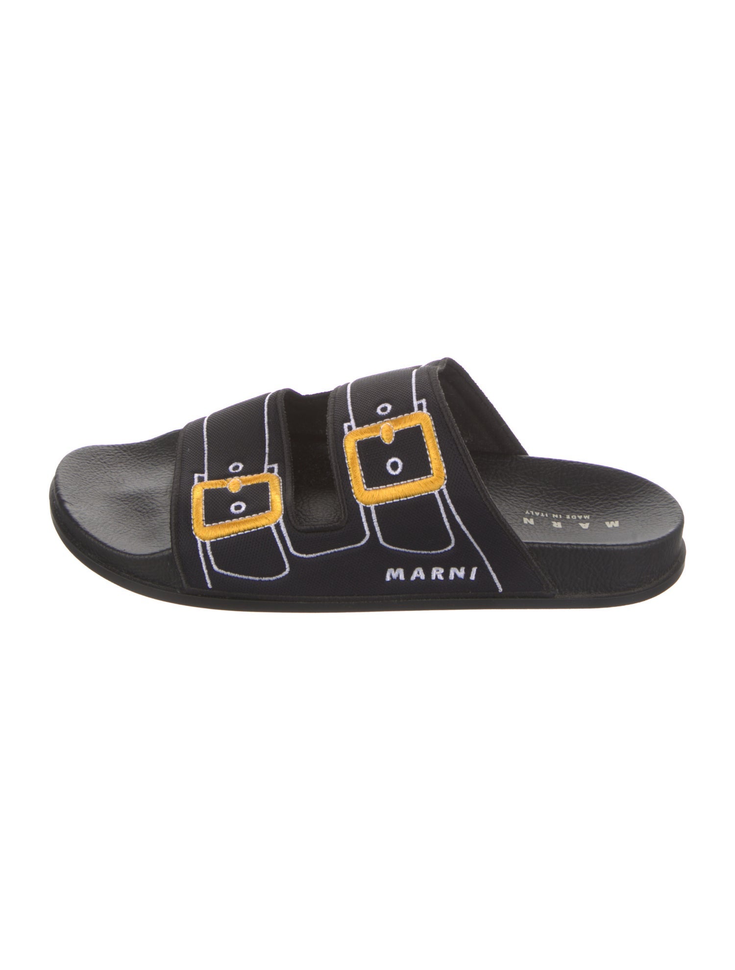 Marni Graphic Print Embroidered Accent Slides - Black Sandals, Shoes ...
