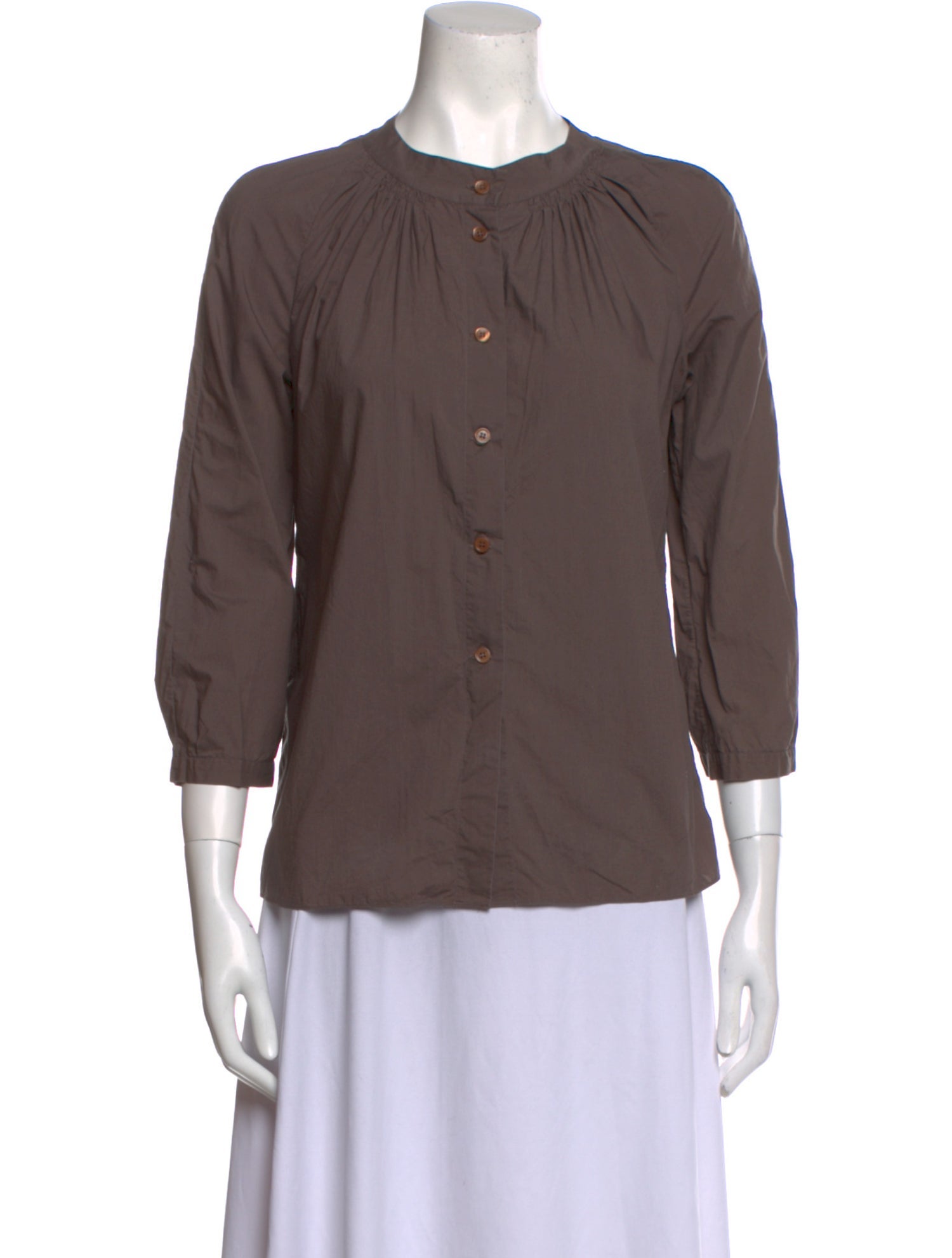 Marni Crew Neck Three-Quarter Sleeve Button-Up Top - Brown Tops ...