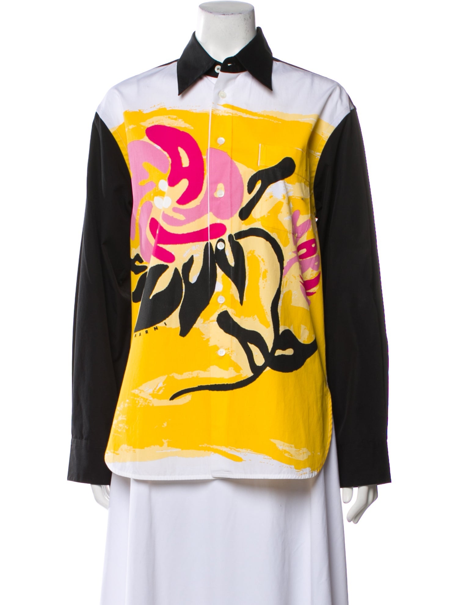 Marni Printed Long Sleeve Button-Up Top - Yellow Tops, Clothing ...