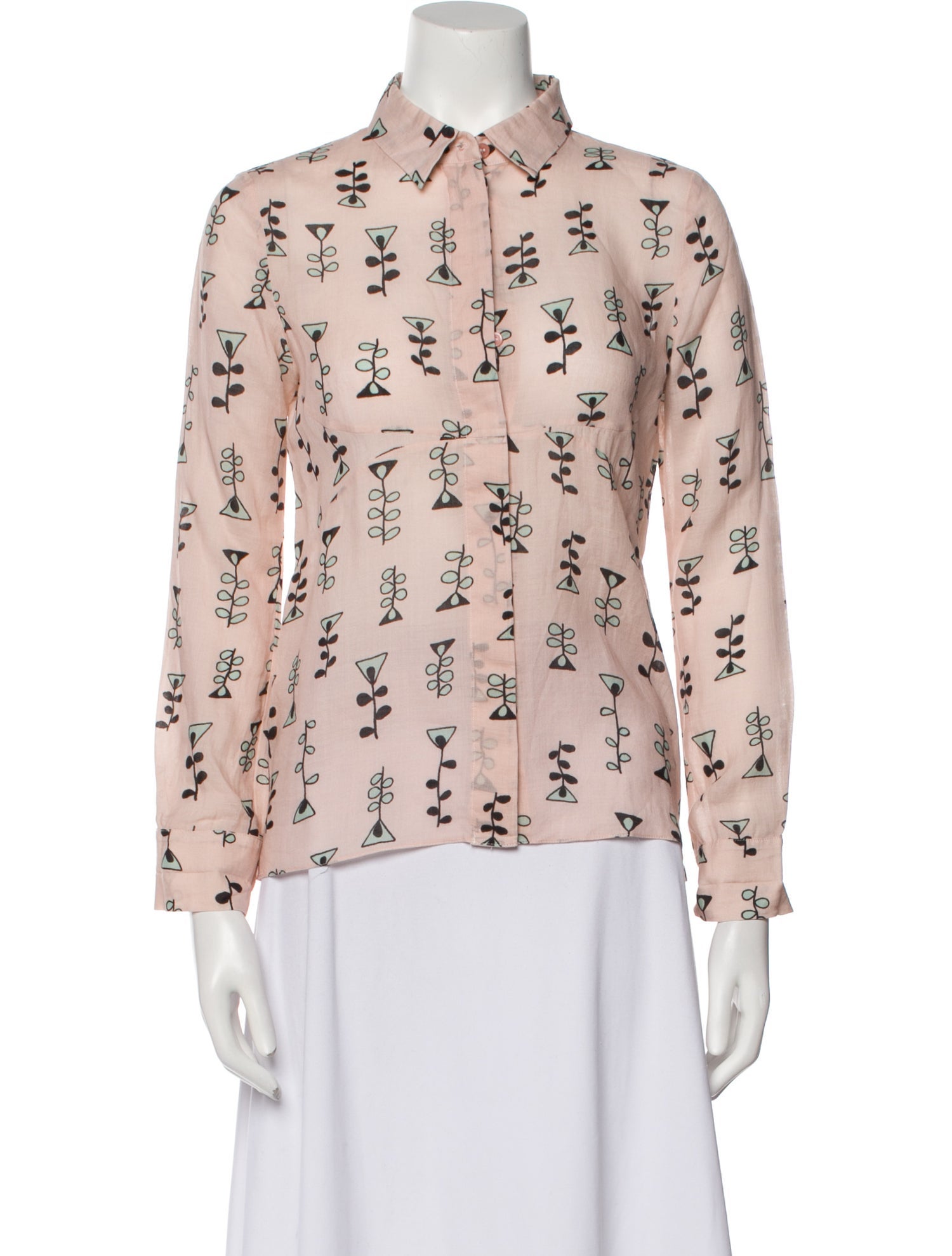 Marni Printed Long Sleeve Button-Up Top - Pink Tops, Clothing ...