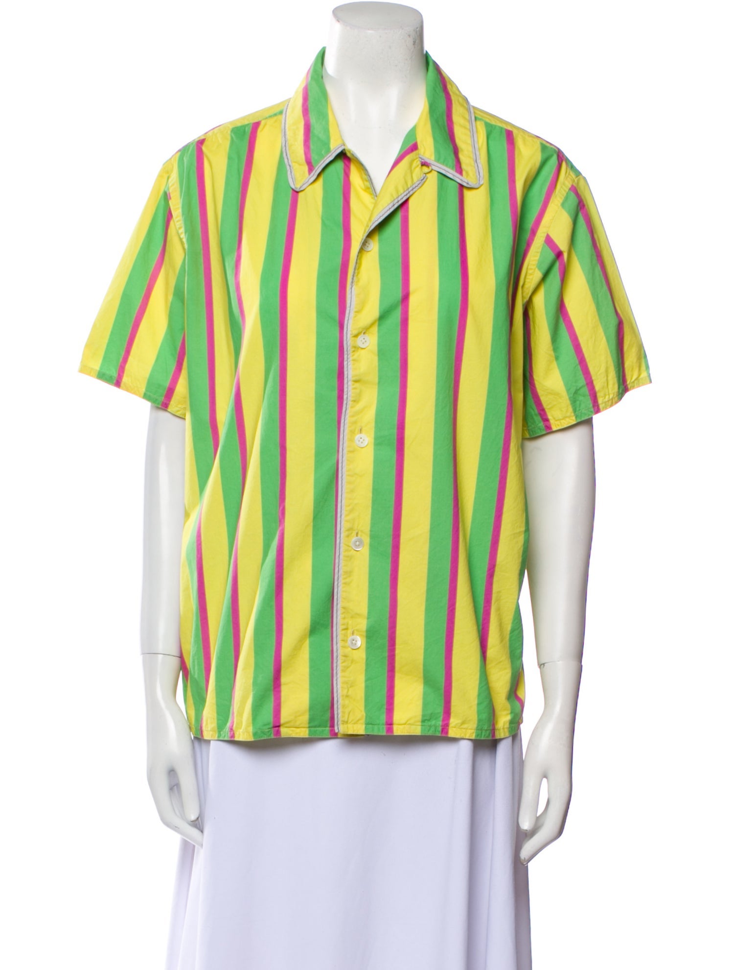 Marni Striped Short Sleeve Button-Up Top - Blue Tops, Clothing ...