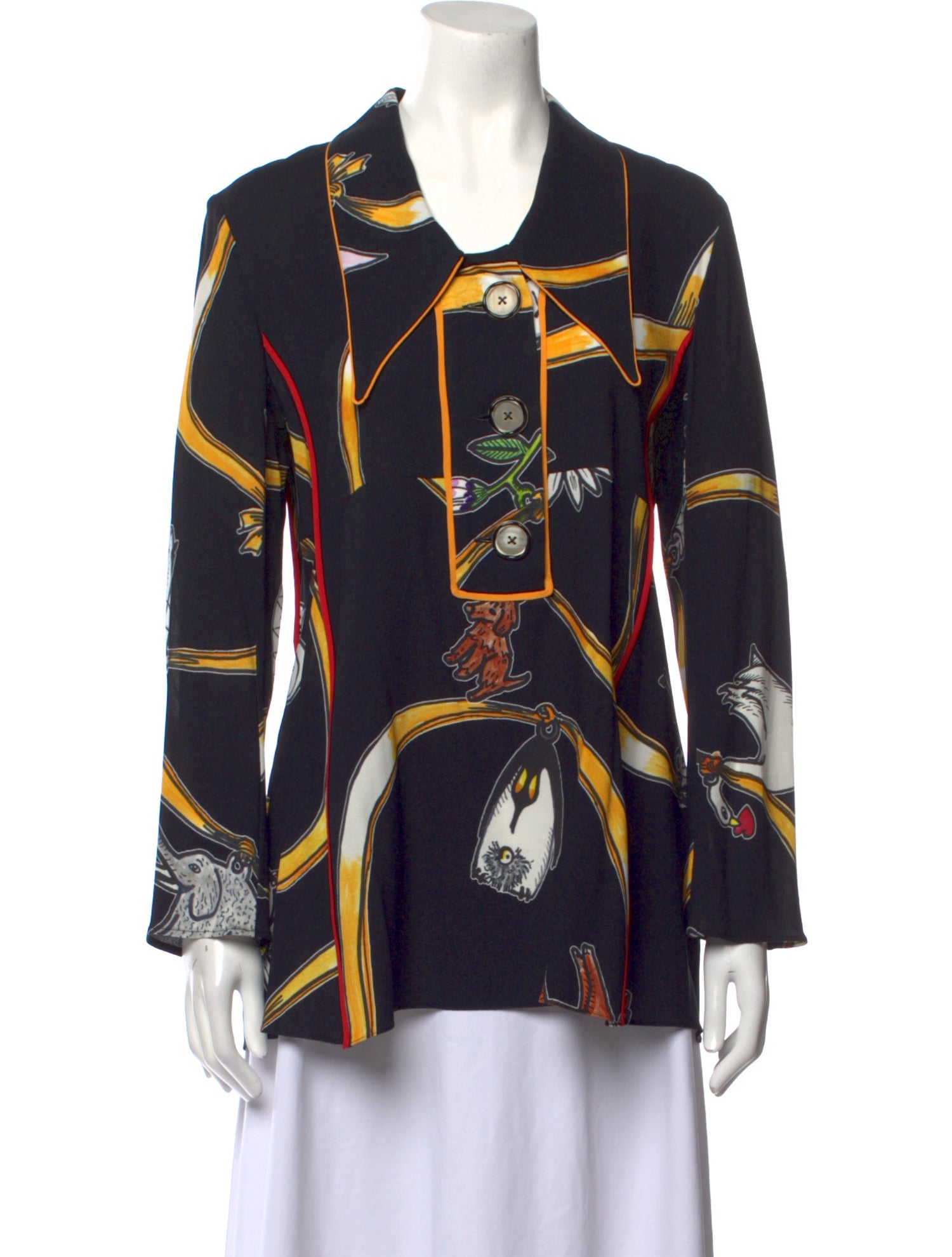 Marni Printed Long Sleeve Button-Up Top - Black Tops, Clothing ...