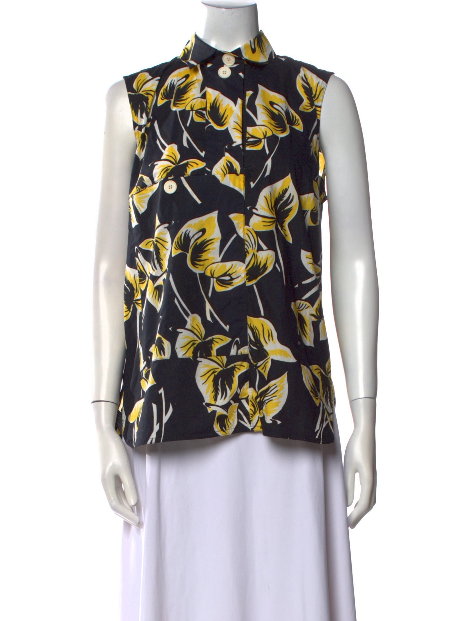 Marni Printed Sleeveless Button-Up Top - Blue Tops, Clothing ...