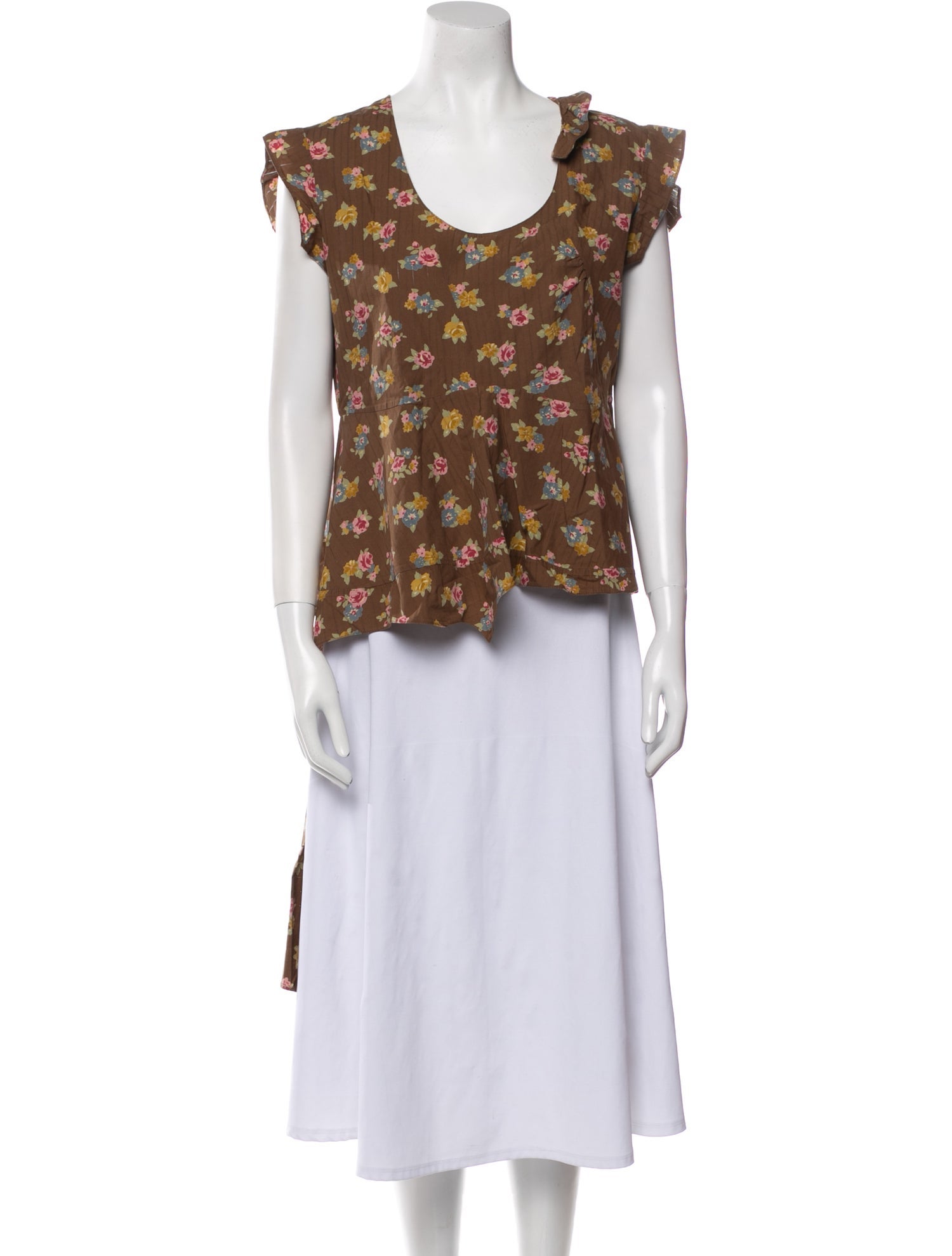 Marni Floral Print Scoop Neck Top - Brown Tops, Clothing - MAN246157 ...