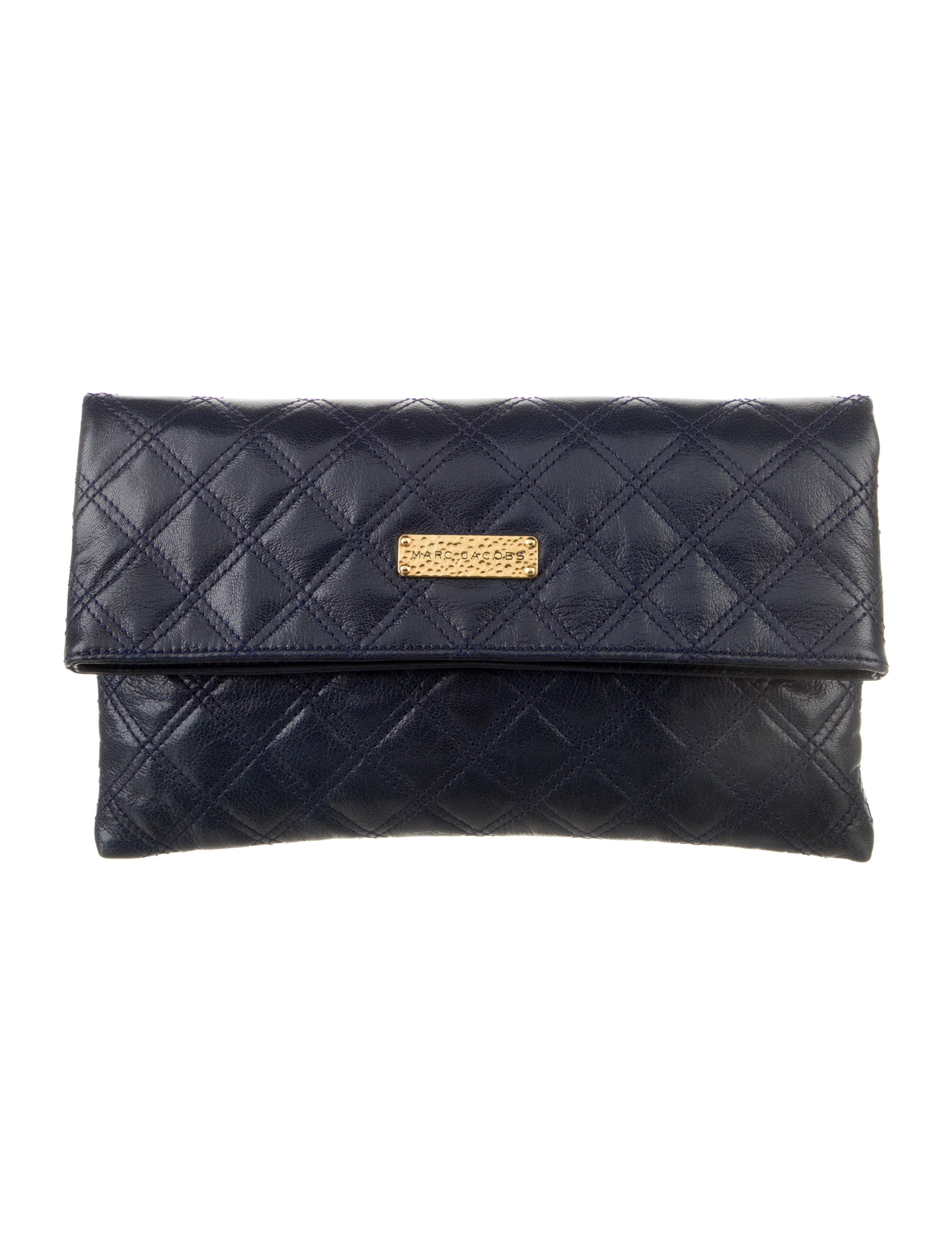 Marc Jacobs Quilted Leather Fold Over Clutch - Blue Clutches, Handbags ...