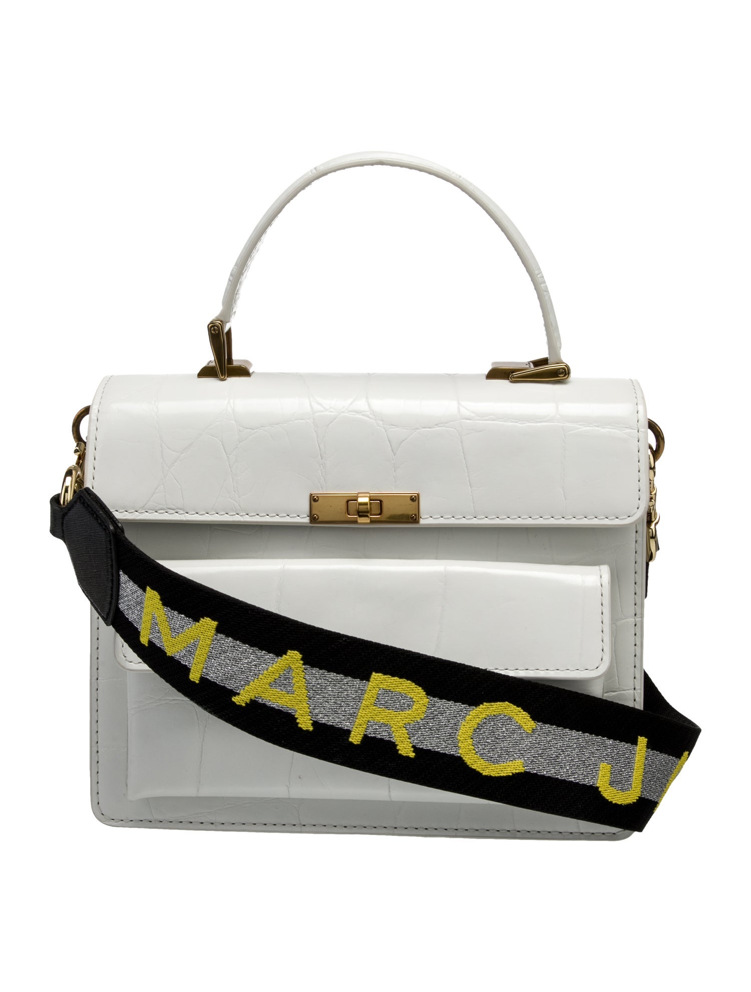 Marc Jacobs Chain-Link Trimmed Embossed Leather Handle Bag - White ...