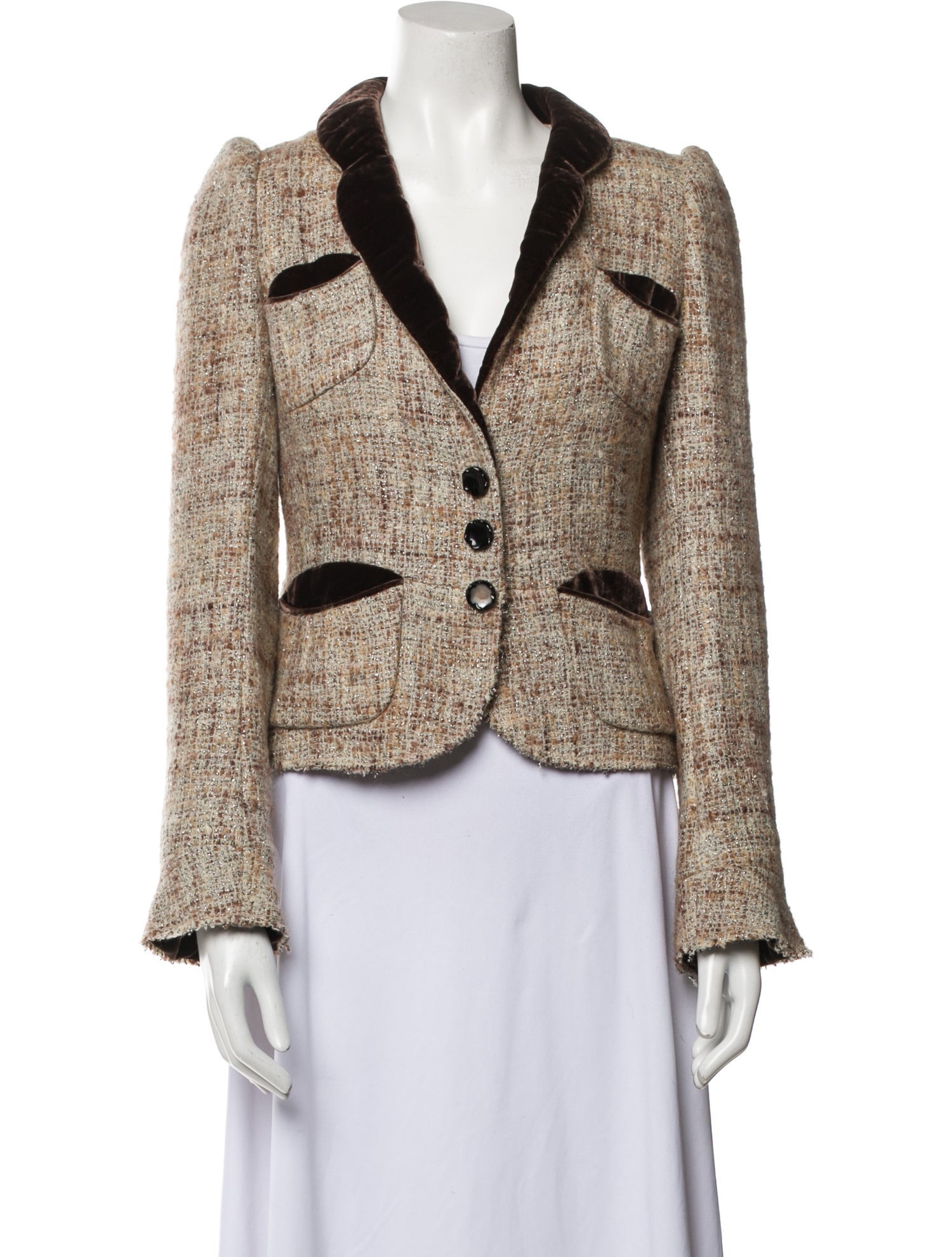Marc Jacobs Tweed Pattern Blazer - Brown Jackets, Clothing - MAR189798 ...
