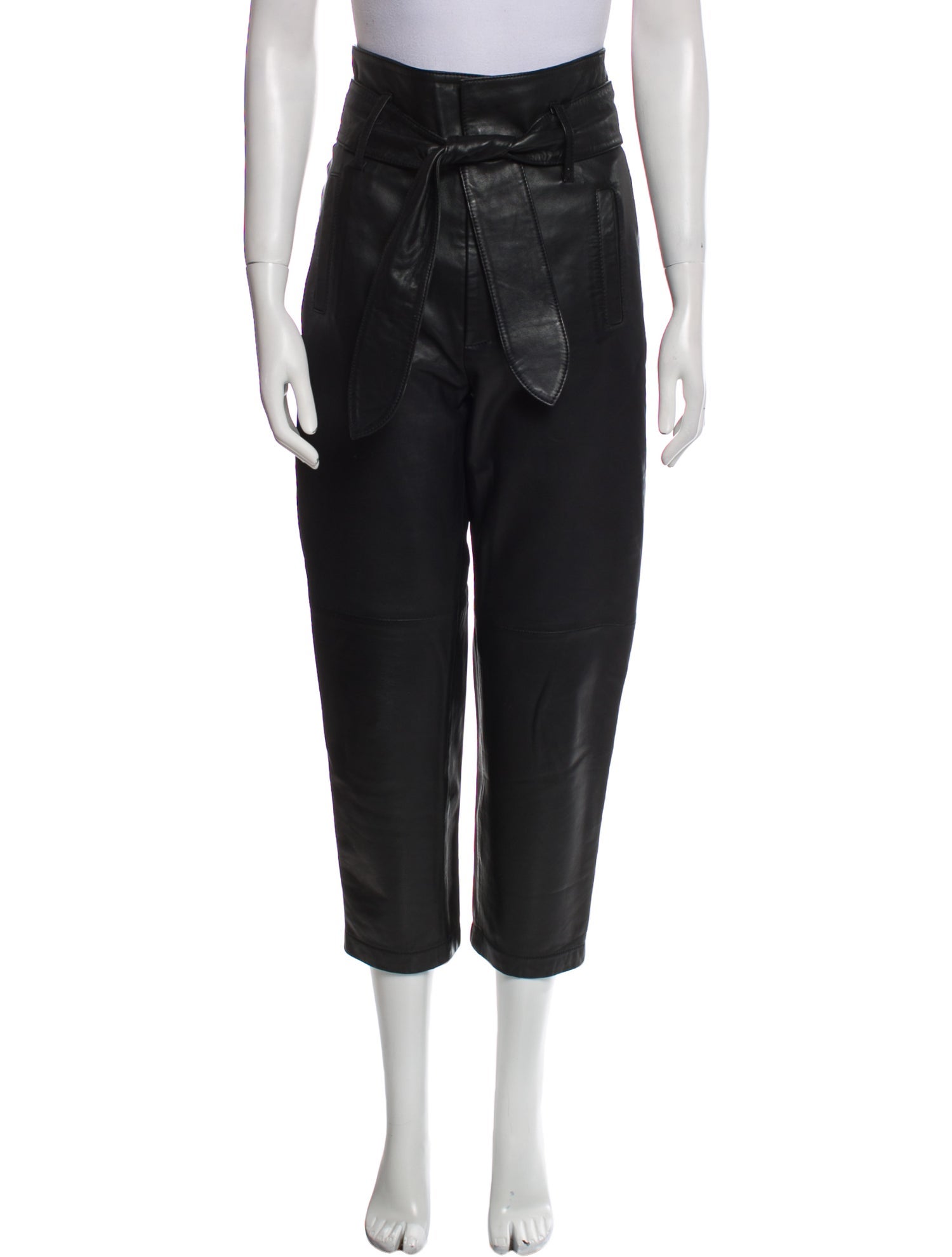 Marissa Webb Lamb Leather Straight Leg Pants - 14" Rise, Black Pants ...