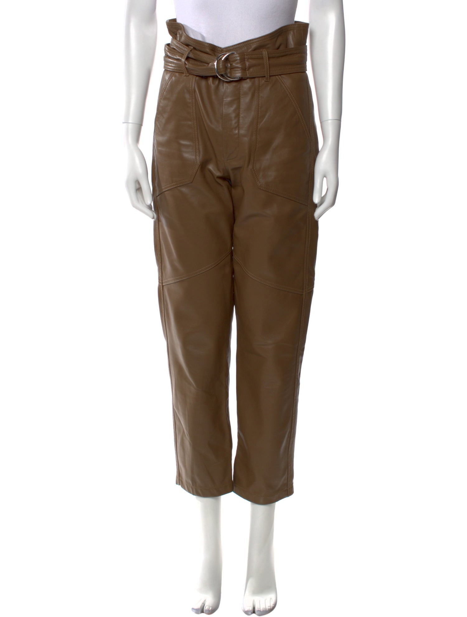 Marissa Webb Lamb Leather Straight Leg Pants - Brown, 14.5" Rise Pants ...