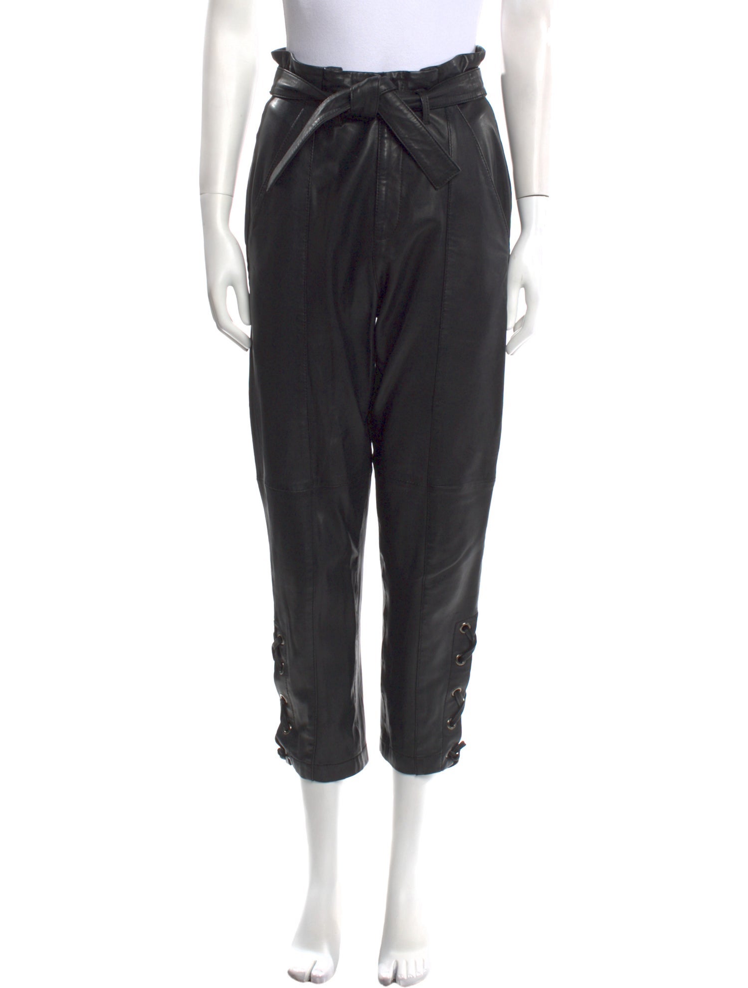 Marissa Webb Leather Straight Leg Pants - Black, 14.25" Rise Pants ...
