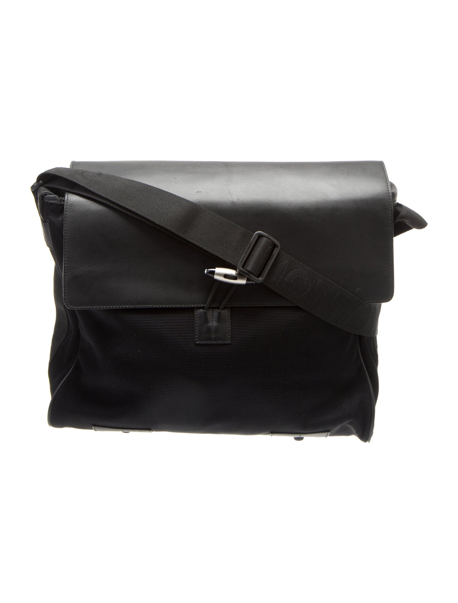 Montblanc Leather-Trimmed Logo Messenger Bag - Black Messenger Bags ...