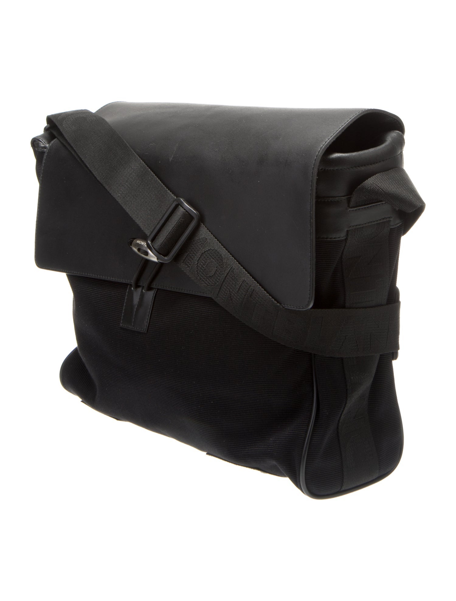 Montblanc Leather-Trimmed Logo Messenger Bag - Black Messenger Bags ...