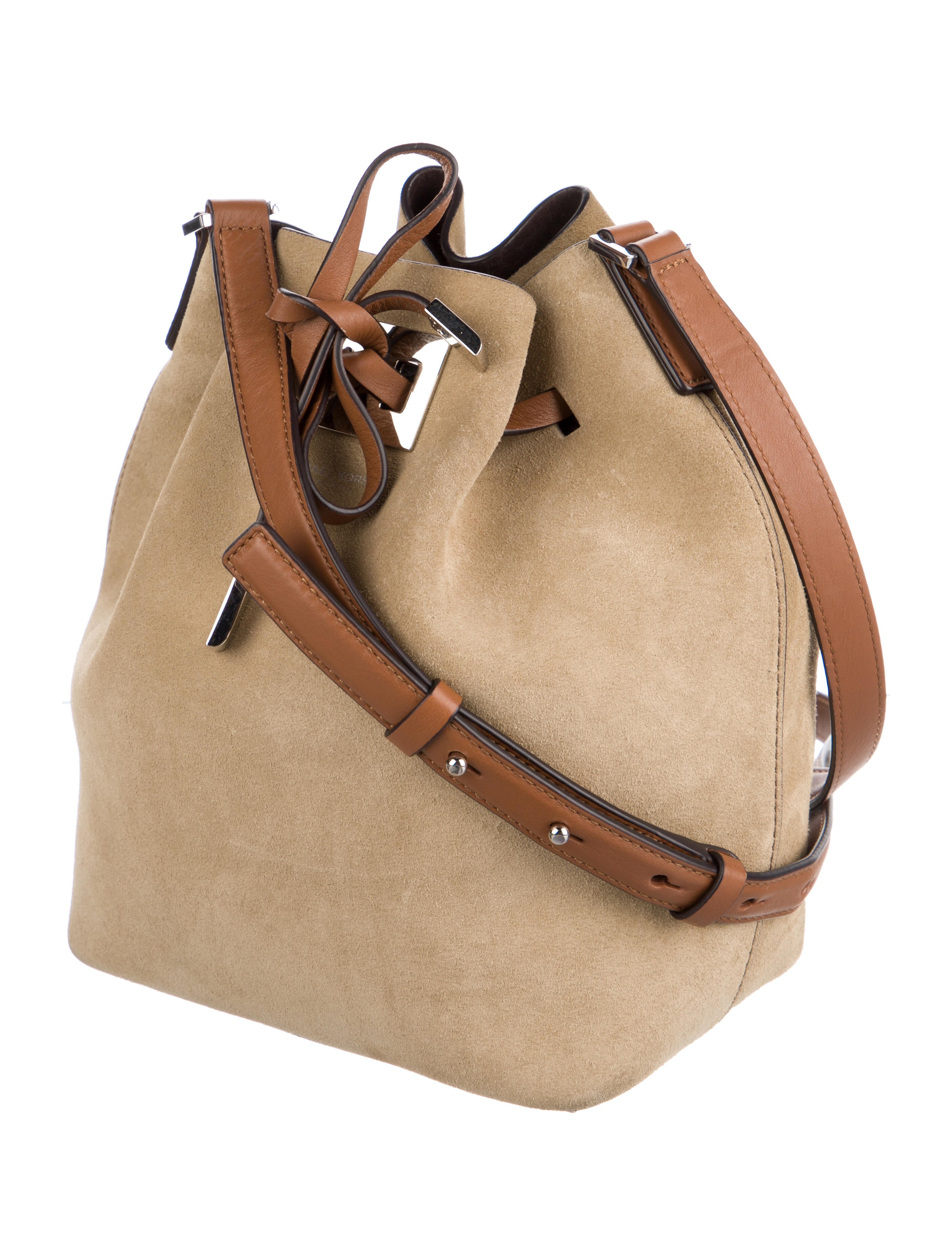 Michael Kors Collection Leather-Trimmed Suede Bucket Bag - Neutrals ...