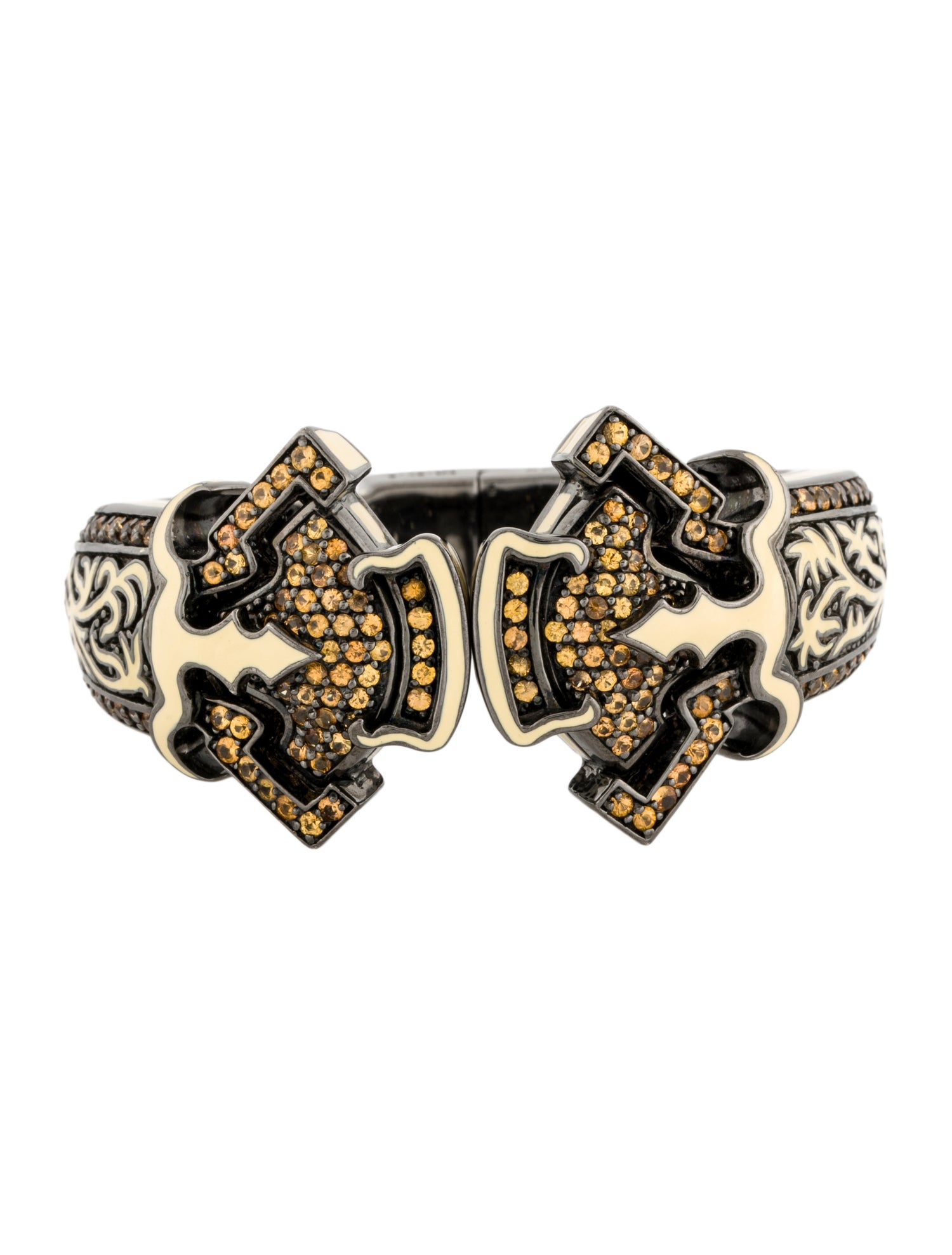 MCL by Matthew Campbell Laurenza Sapphire Enamel Hinged Cuff Bracelet - Neutrals, Sterling ...