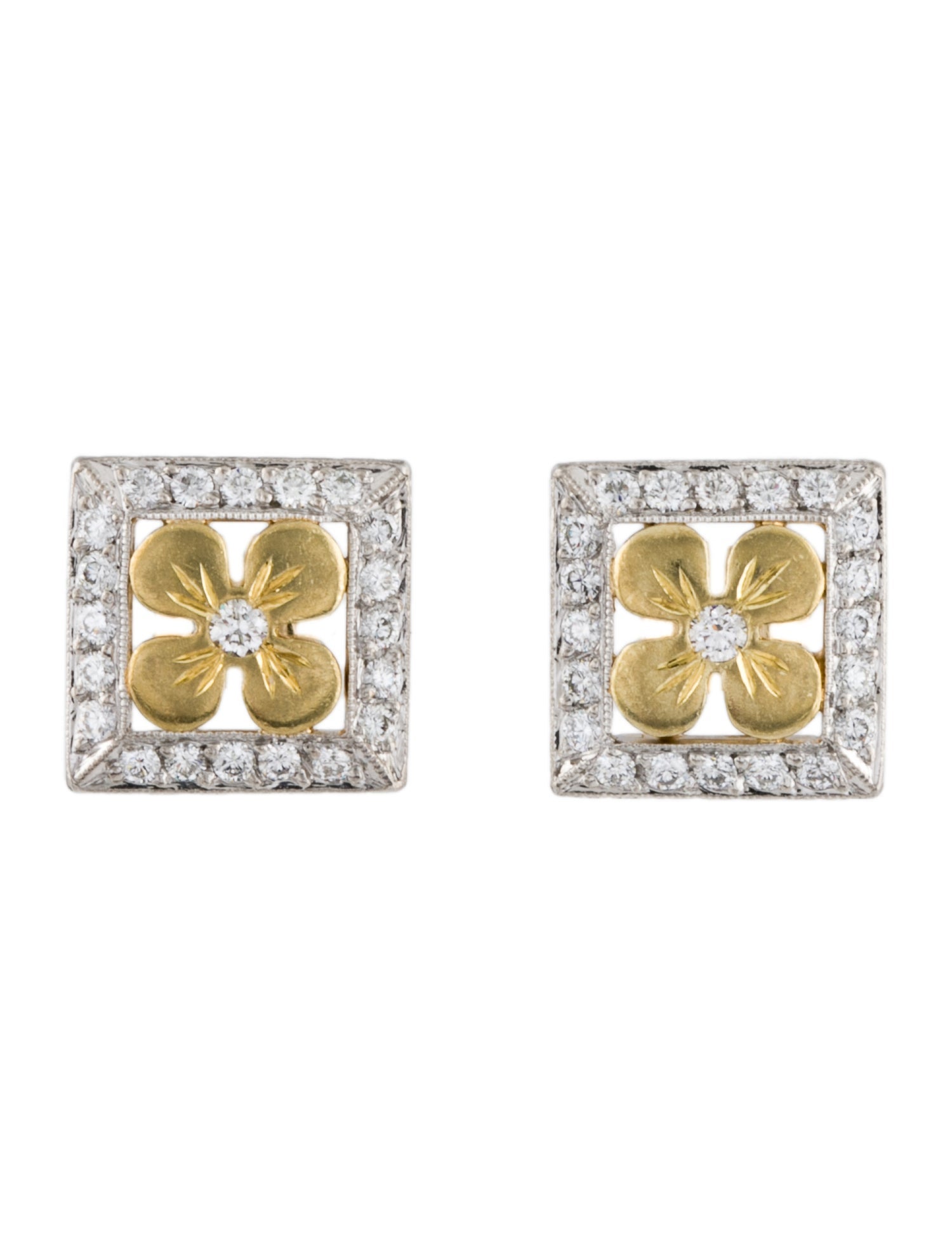 Michael Beaudry Platinum & 18K Diamond Flower Stud Earrings - 18K ...