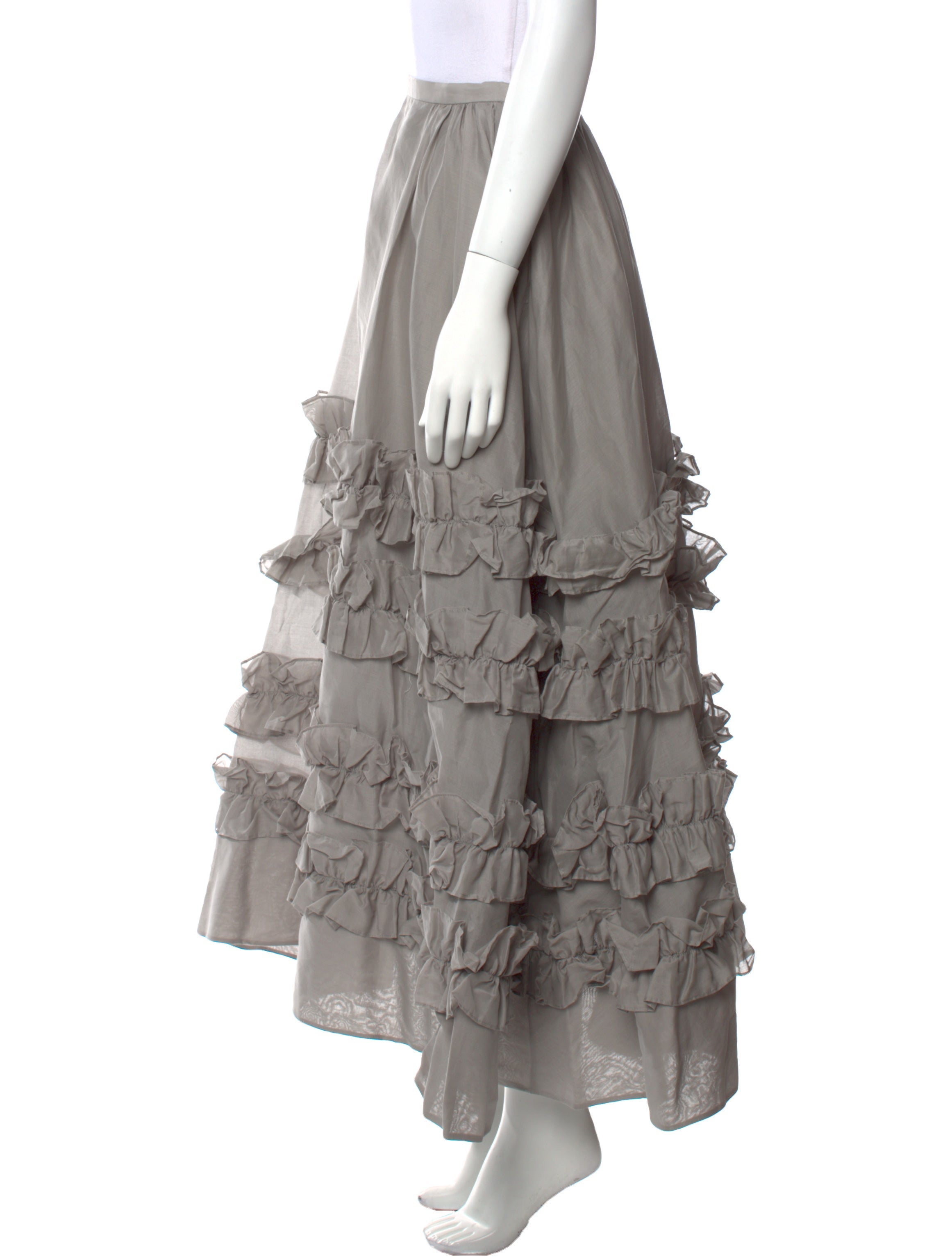 Molly Goddard Ruffle Embellishment Midi Length Skirt w/ Tags - Grey ...