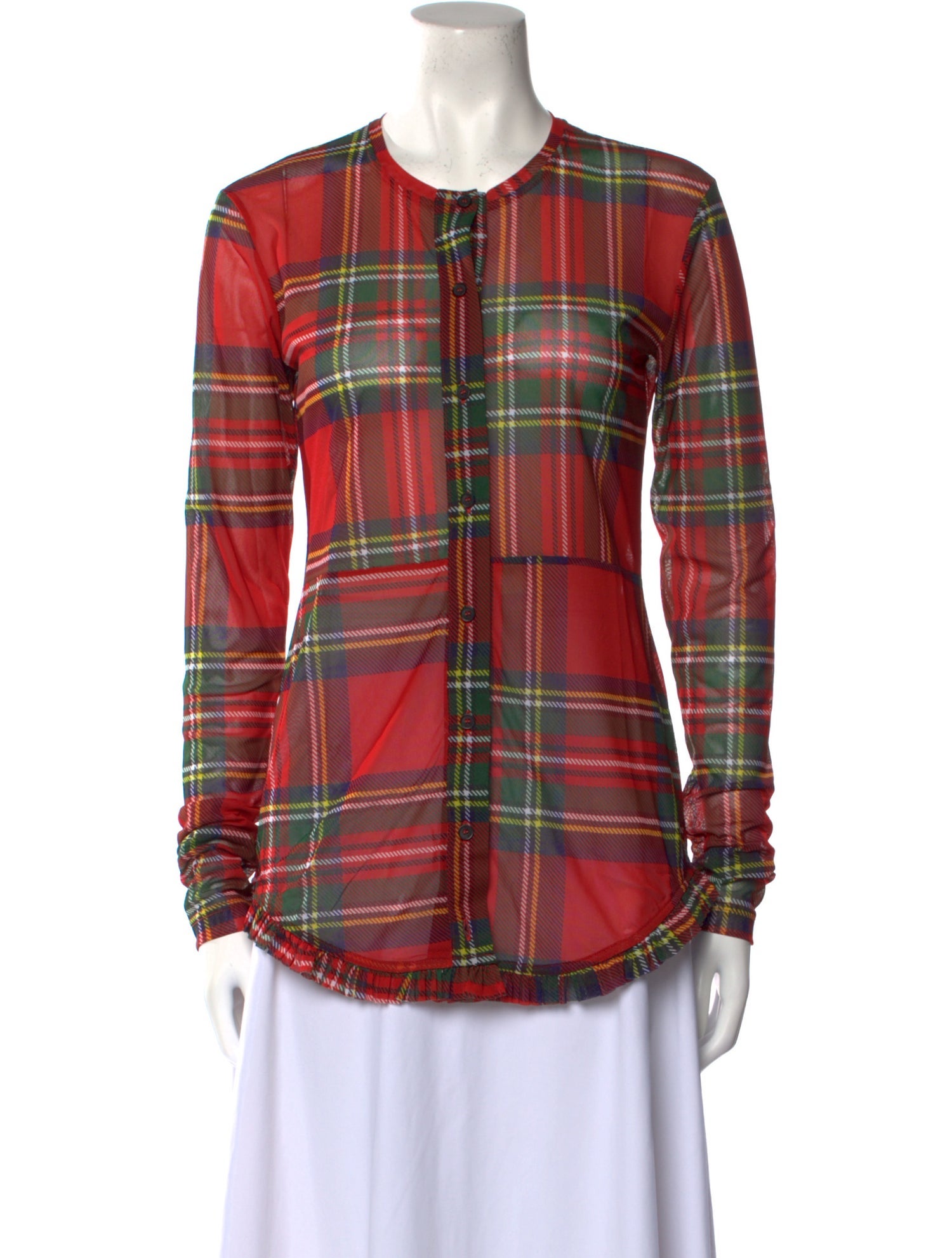 Molly Goddard Plaid Print Crew Neck Button-Up Top w/ Tags - Red Tops ...