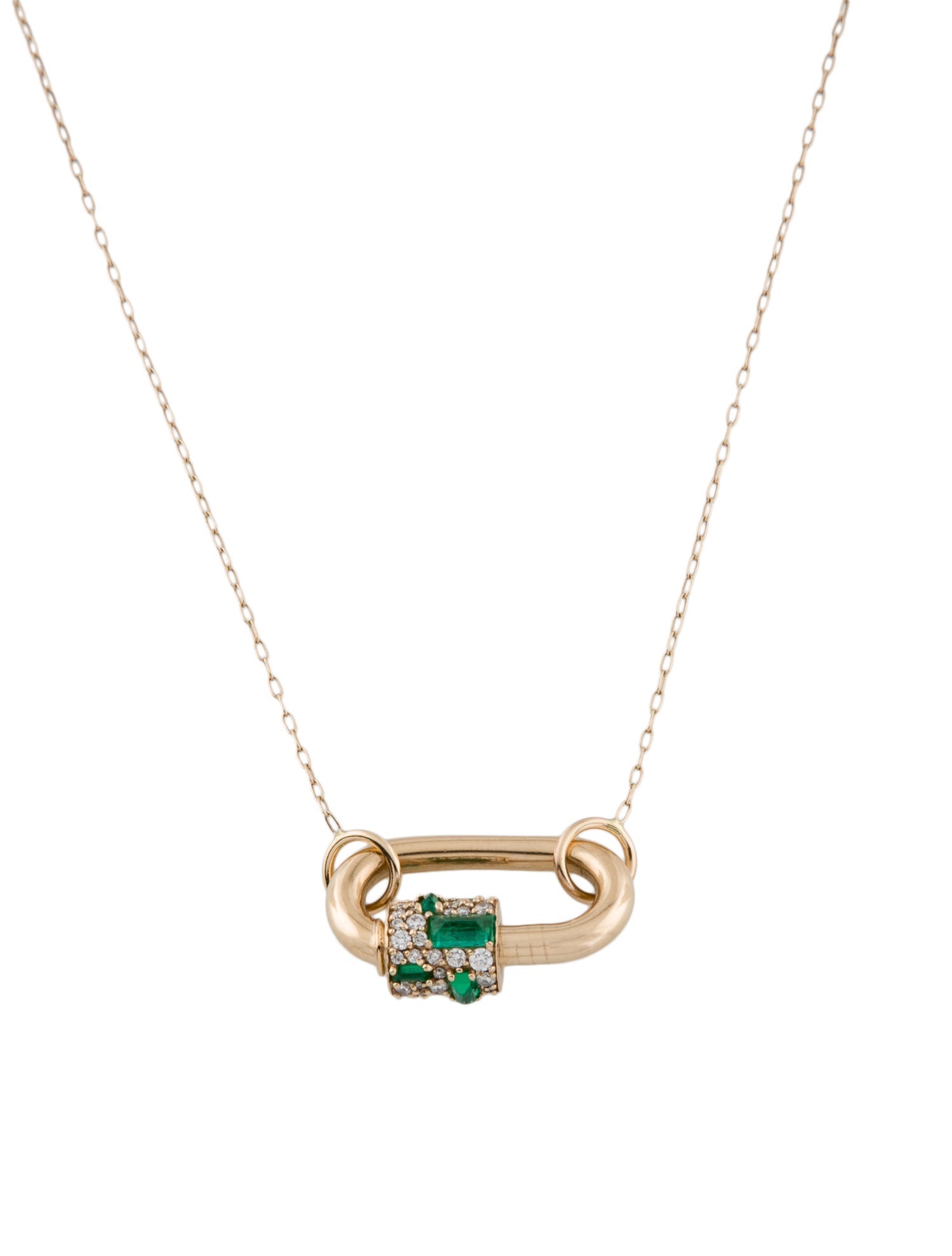 Marla Aaron 14K Emerald & Diamond Stoned Chubby Medium Lock Pendant ...