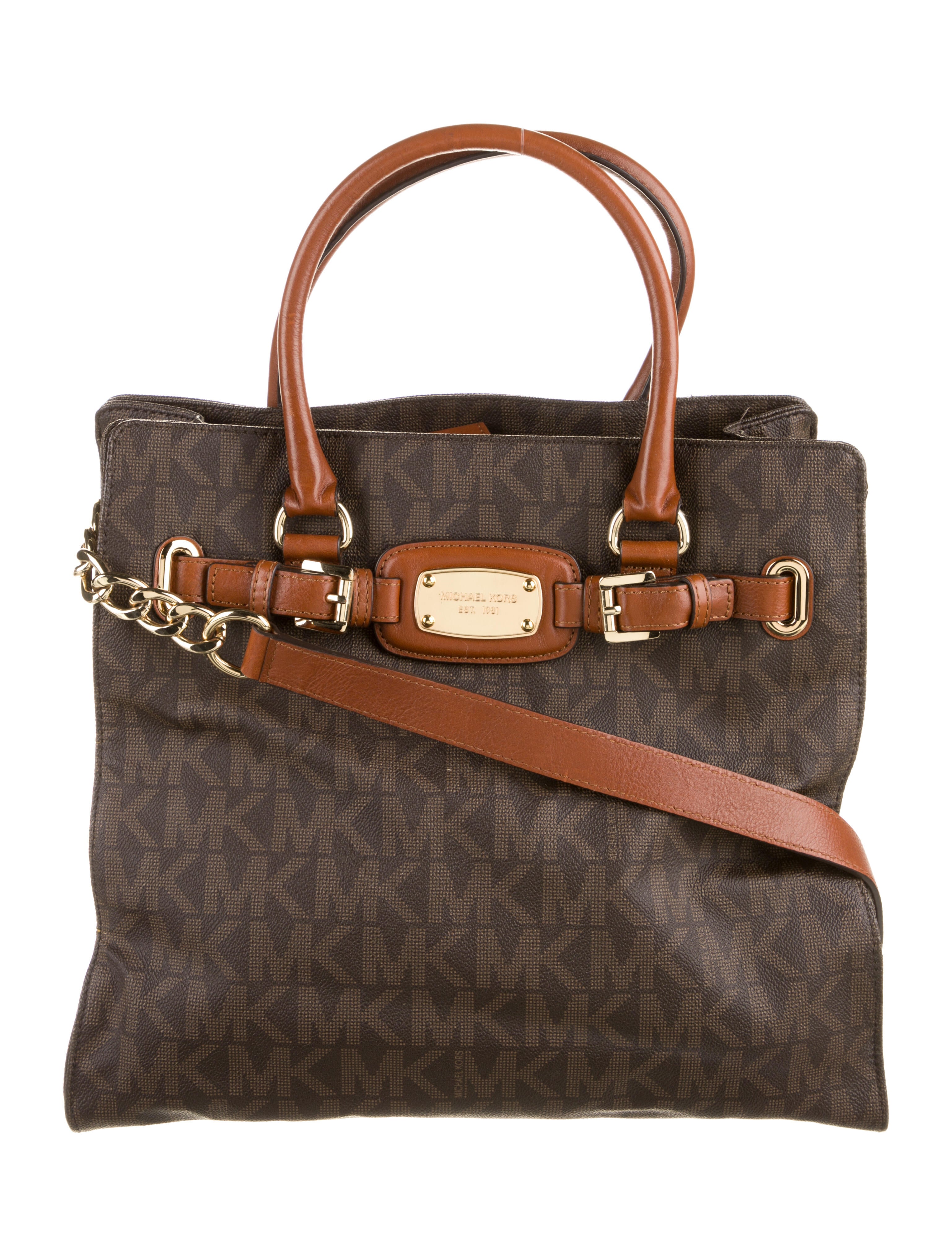 Michael Kors Monogram Leather-Trimmed Shoulder Bag - Brown Shoulder ...