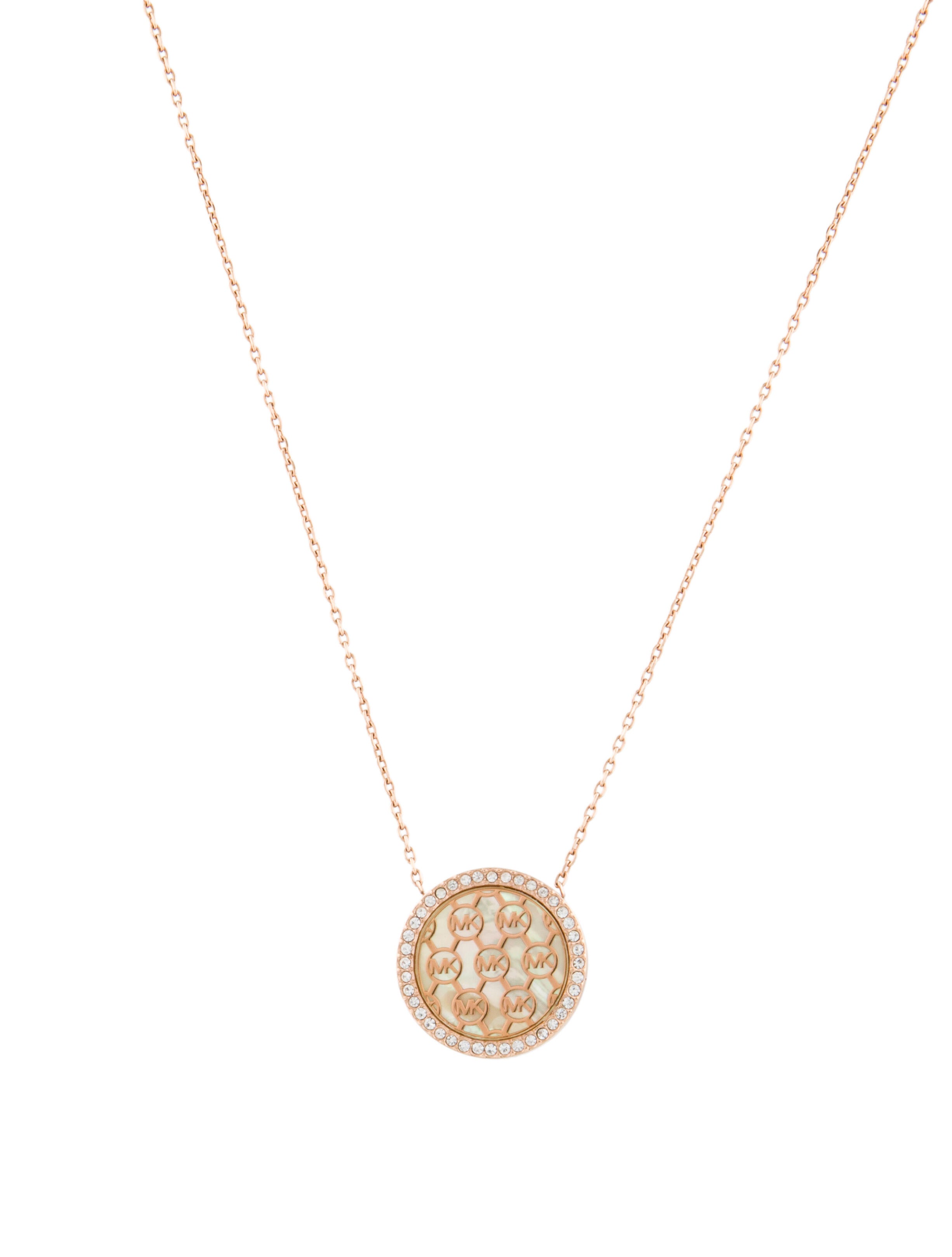 Michael Kors Mother of Pearl & Crystal Monogram Pendant Necklace - Rose ...