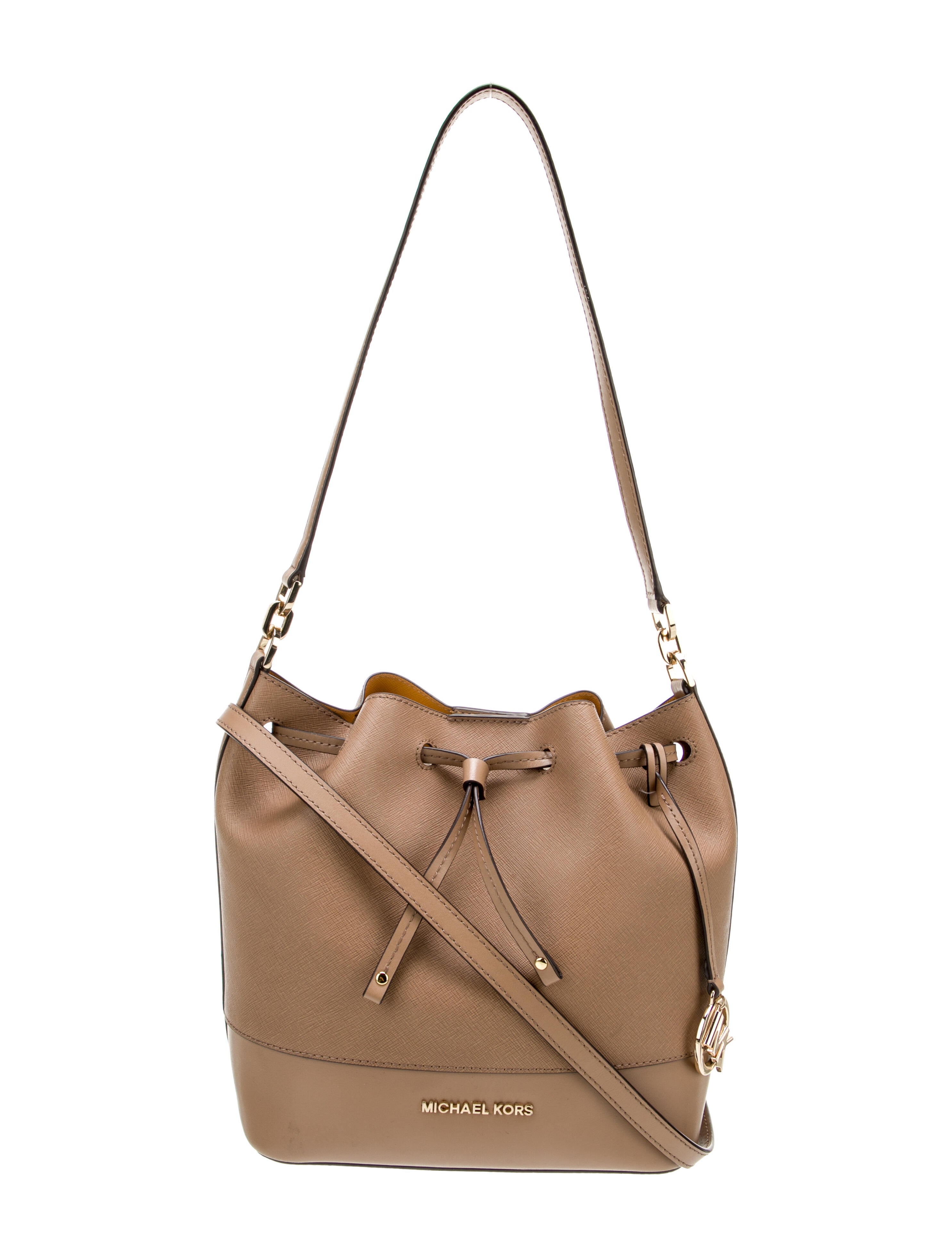 Michael Kors Leather Trim Saffiano Leather Bucket Bag - Neutrals Bucket ...