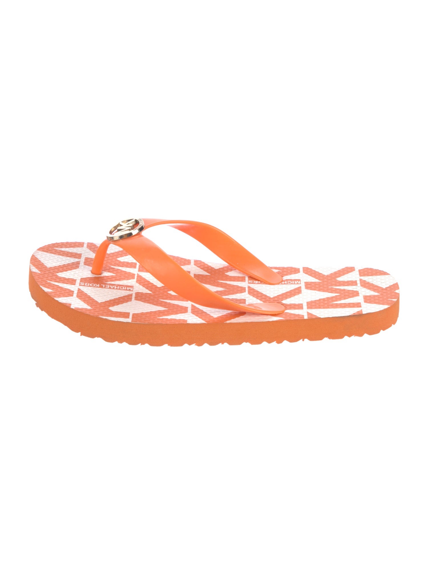 Michael Kors Rubber Printed Flip Flops Orange Sandals Shoes MIC250687 The RealReal