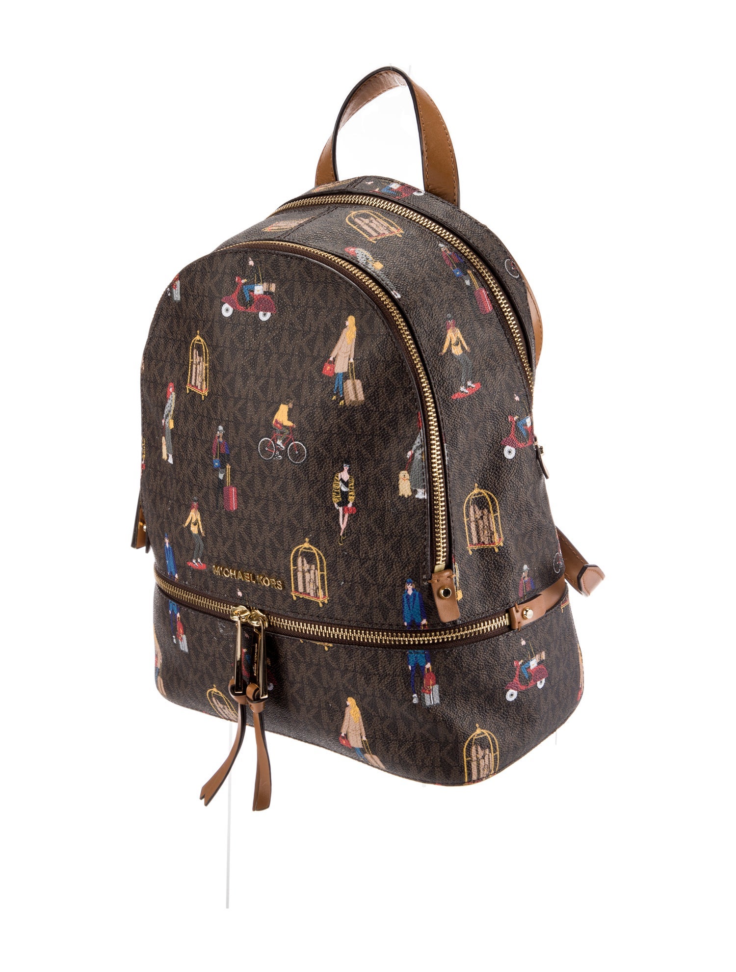 Michael Kors Coated Canvas Leather-Trimmed Backpack - Brown Backpacks ...