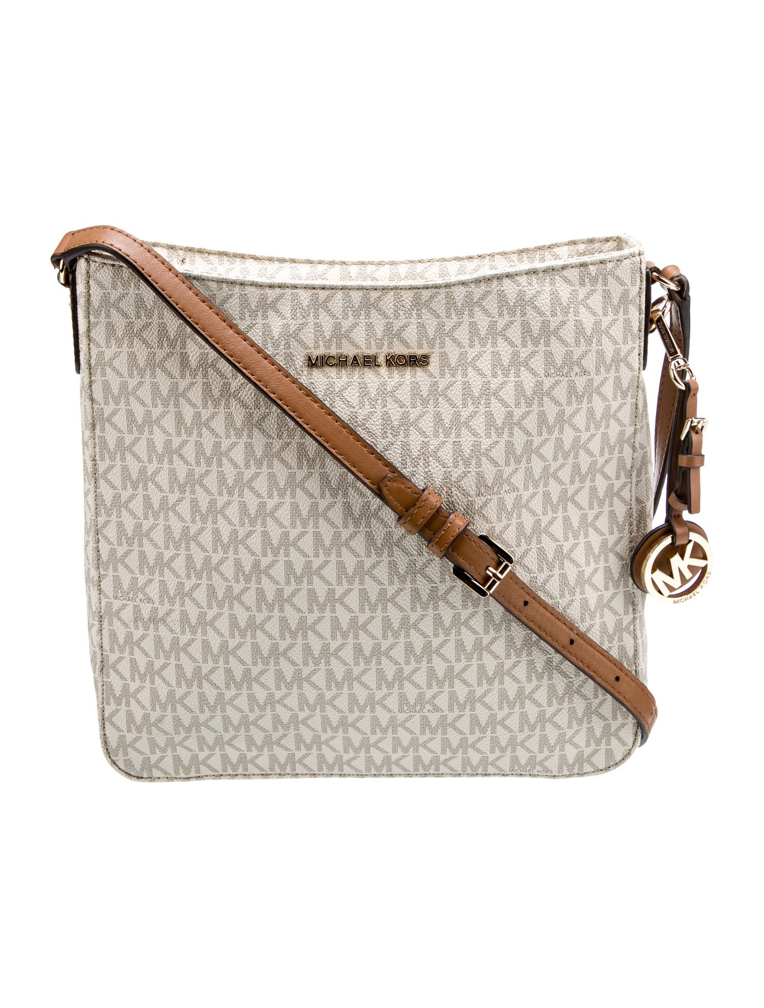 Michael Kors Monogram Coated Canvas Shoulder Bag - Neutrals Shoulder ...