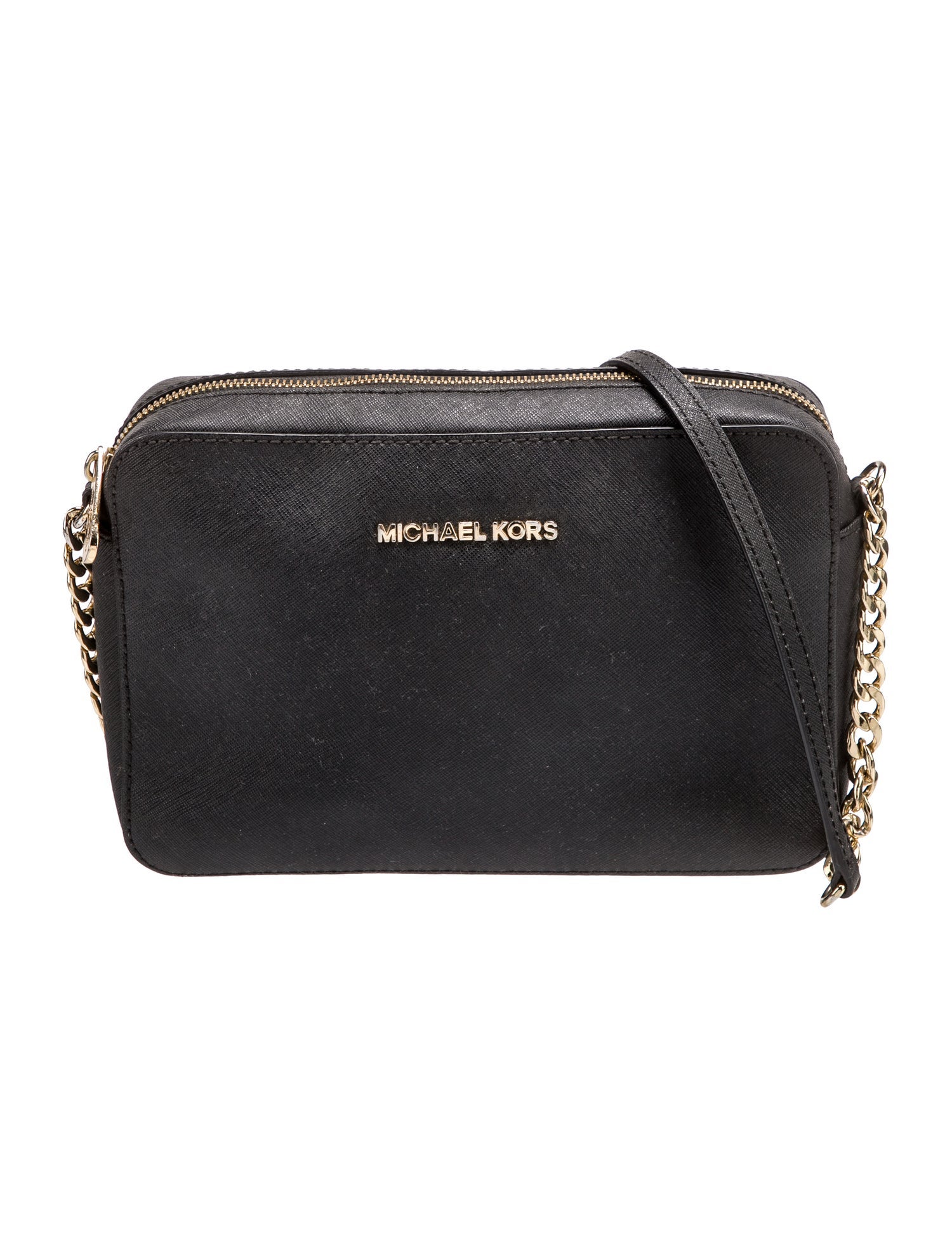 Michael Kors Chain-Link Saffiano Leather Crossbody Bag - Black ...