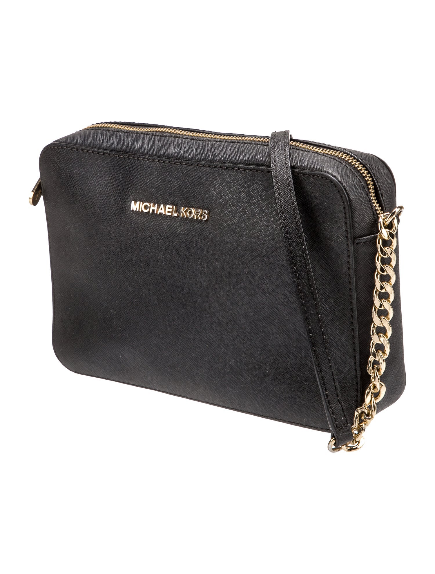 Michael Kors Chain-Link Saffiano Leather Crossbody Bag - Black ...