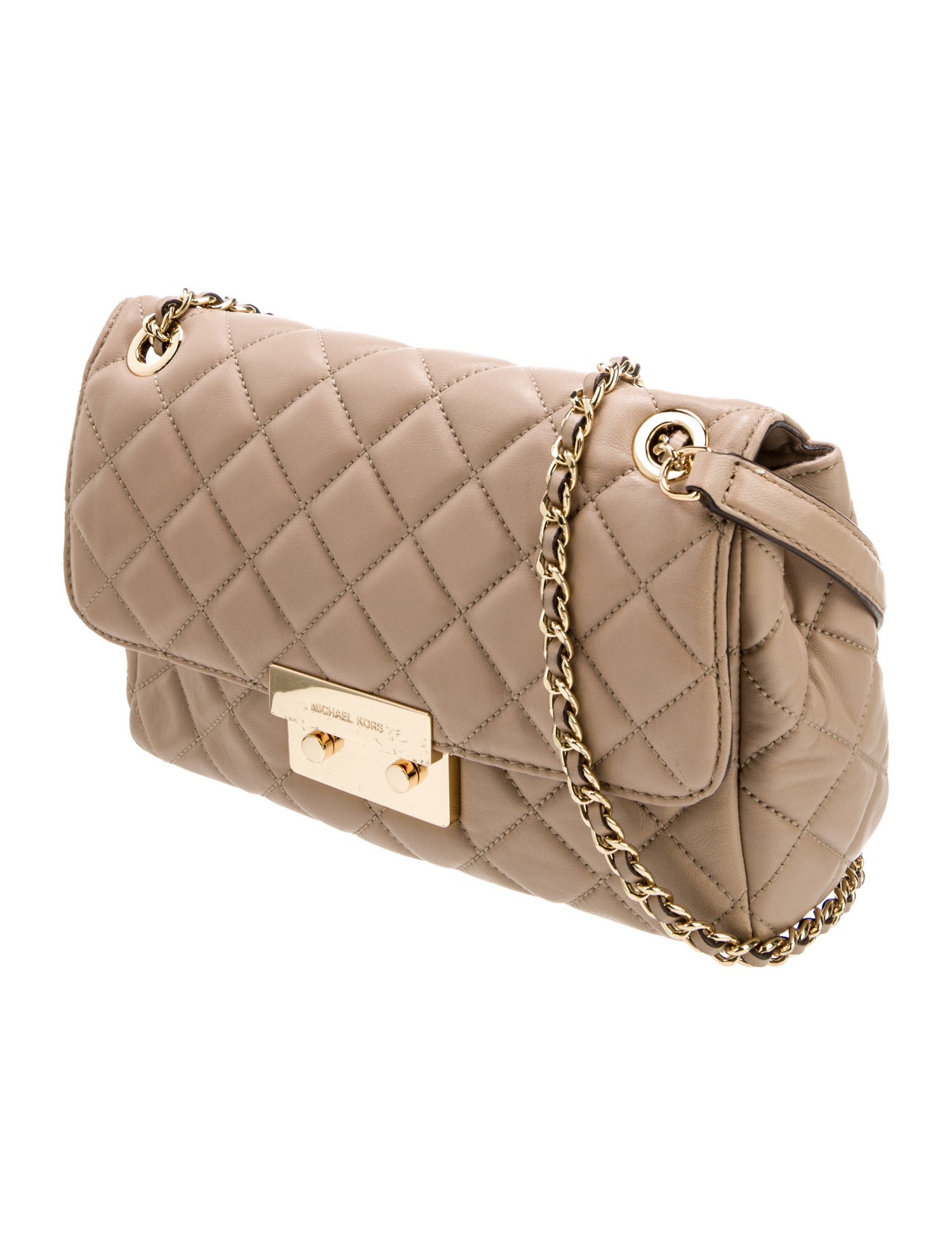 Michael Kors Chain-Link Leather Shoulder Bag - Neutrals Shoulder Bags ...