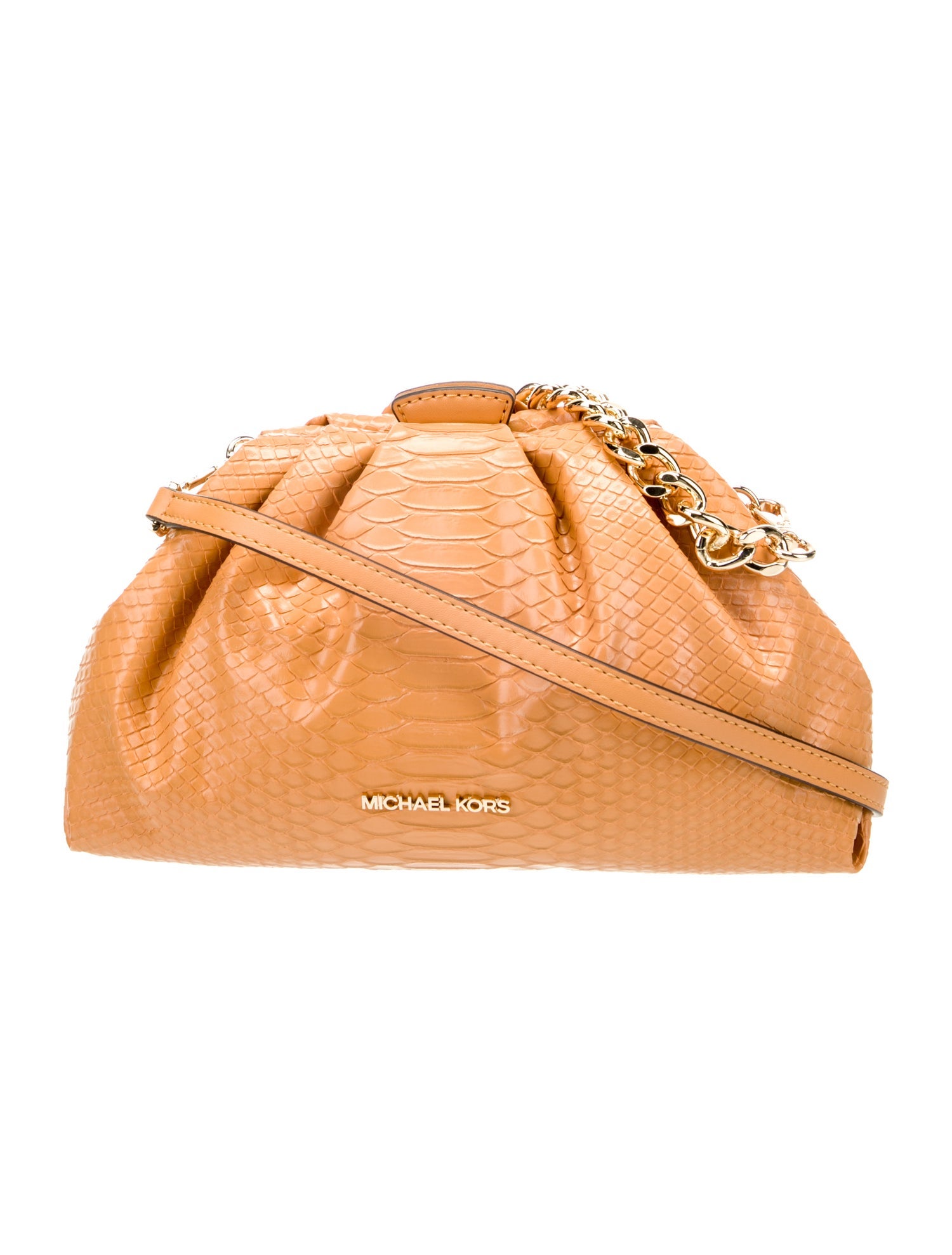 Michael Kors Embossed Leather Nola Clutch - Orange Clutches, Handbags ...