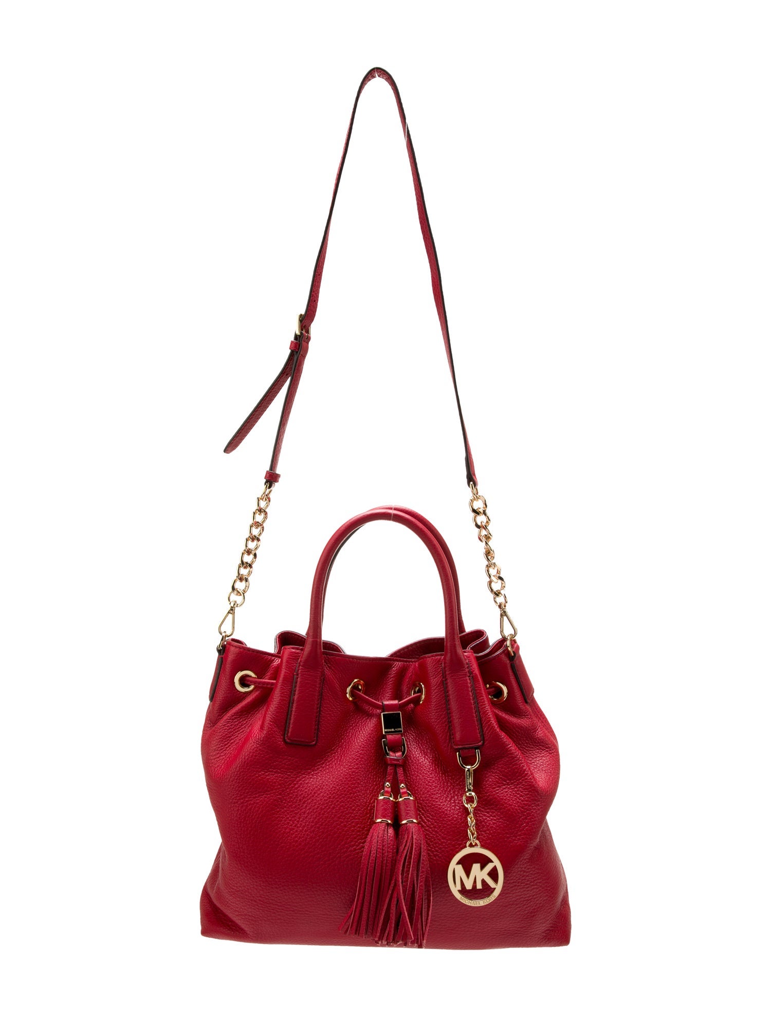 Michael Kors Red Leather Gold Tone Tassel Accented Handle Bag - Red ...