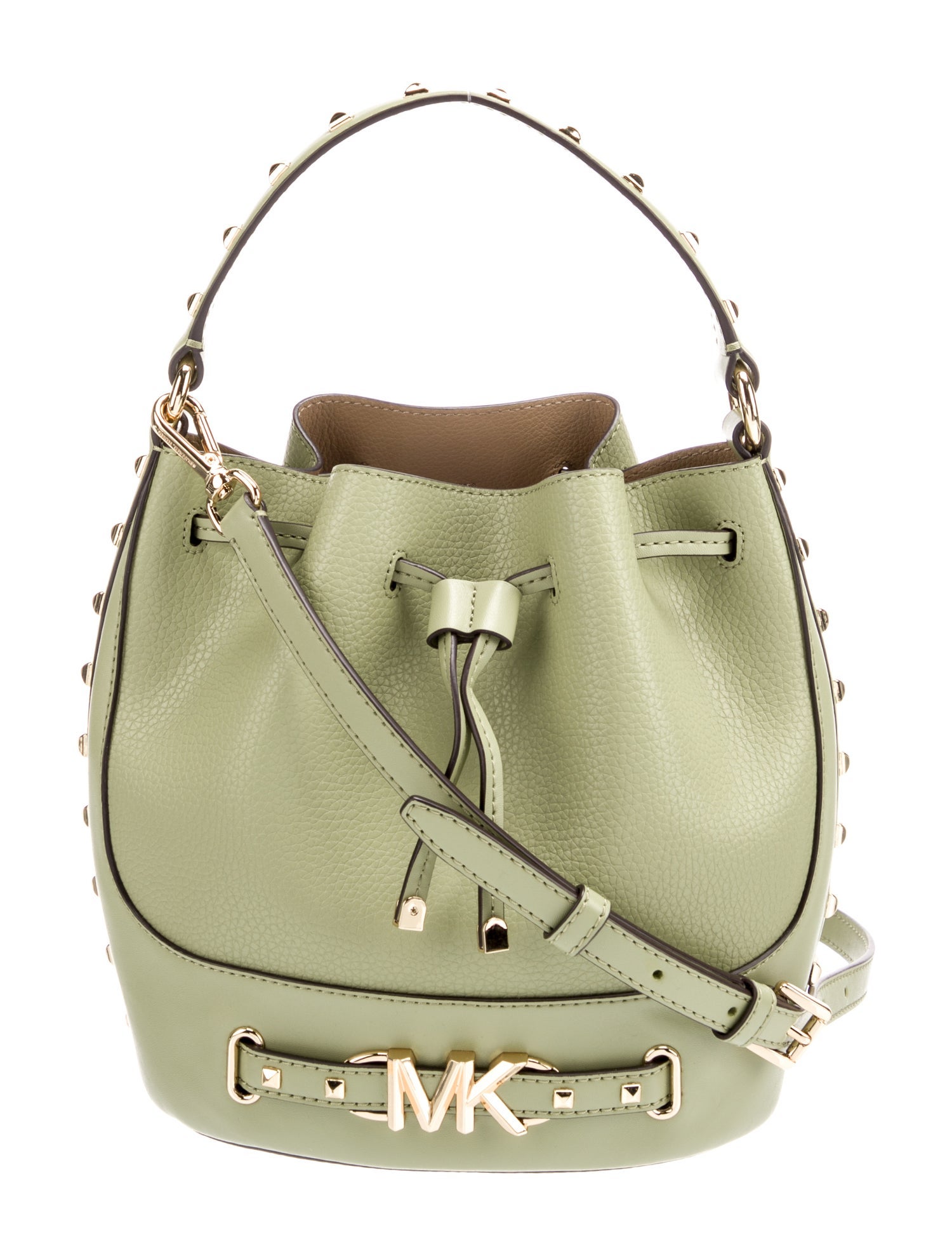 Michael Kors Stud Embellished Leather Bucket Bag - Green Bucket Bags ...