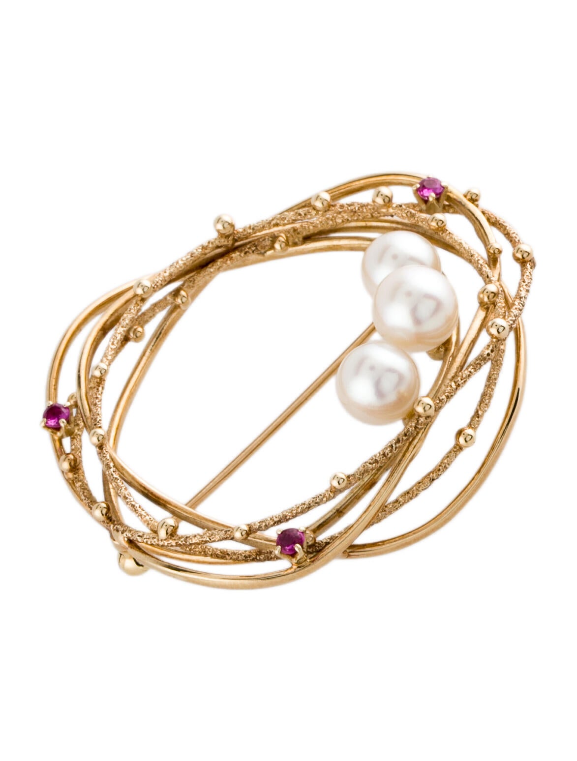 Mikimoto 14K Cultured Pearl & Pink Sapphire Spiral Brooch - 14K Yellow ...