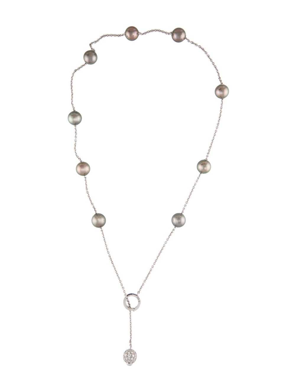 Mikimoto 18K Pearl & Diamond Pearls in Motion Lariat Necklace - Rhodium-Plated 18K White Gold ...