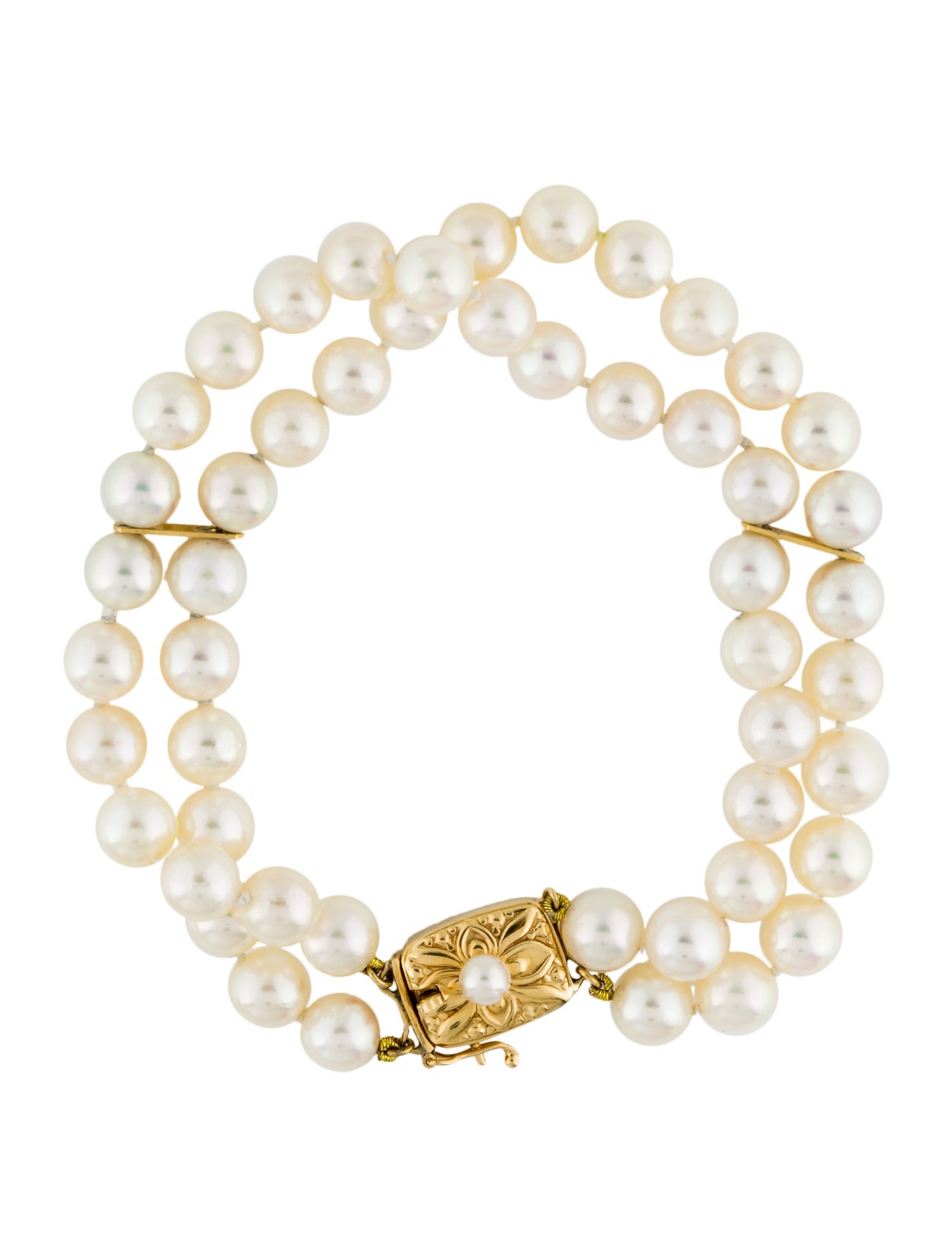 Mikimoto 18K Pearl Double Strand Bracelet - 18K Yellow Gold Bead, Bracelets - MIK24789 | The ...