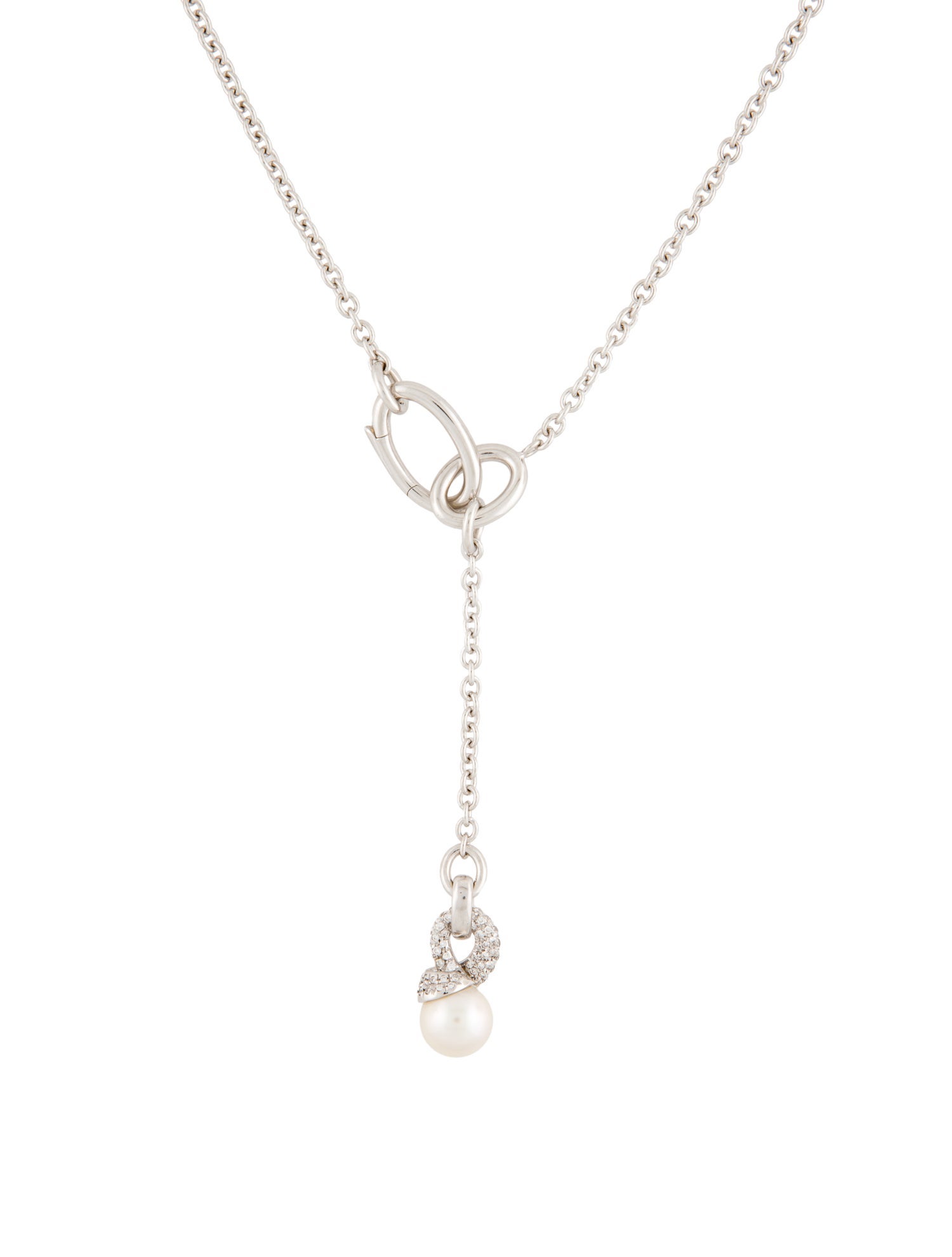 Mikimoto 18K Pearl & Diamond Lariat Necklace - Rhodium-Plated 18K White Gold Lariat, Necklaces ...