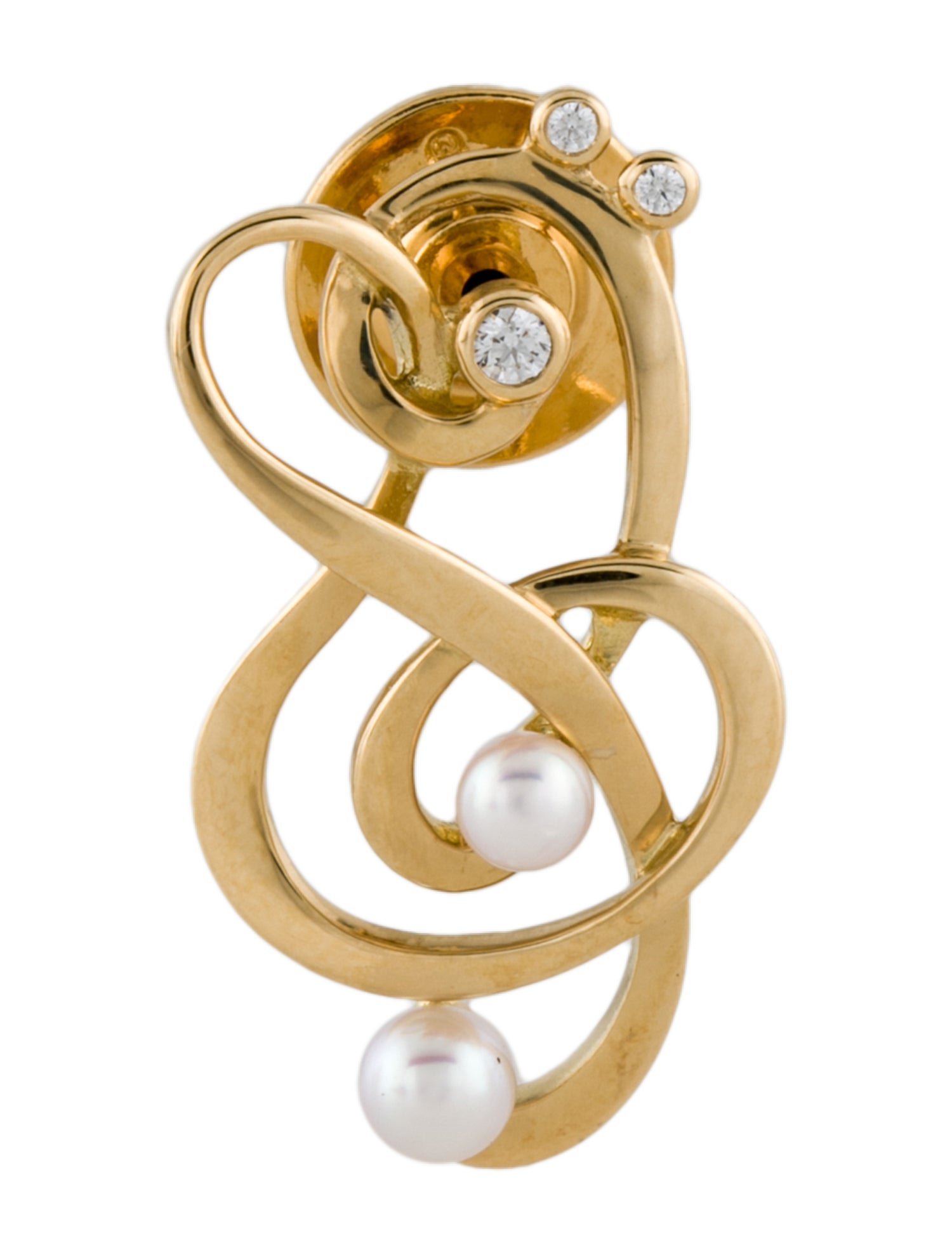 Mikimoto 18K Pearl & Diamond Treble Clef Tie Tack Pin - 18K Yellow Gold ...