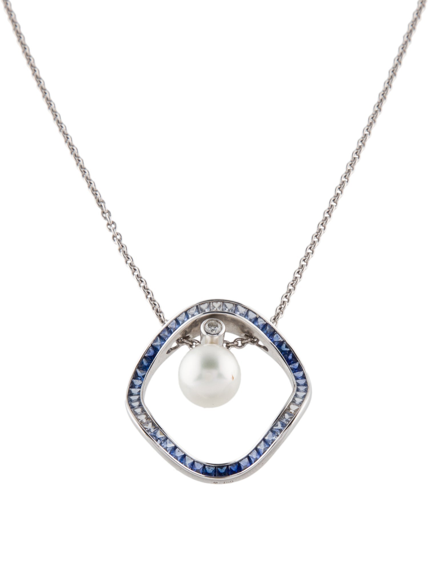 Mikimoto 18K Pearl, Sapphire & Diamond Ocean Ripple Pendant Necklace - Rhodium-Plated 18K White ...