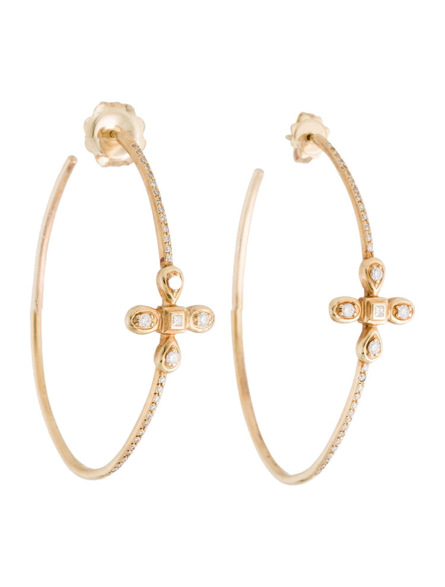 Mimi So 18K Diamond Cross Hoop Earrings - 18K Yellow Gold Hoop ...