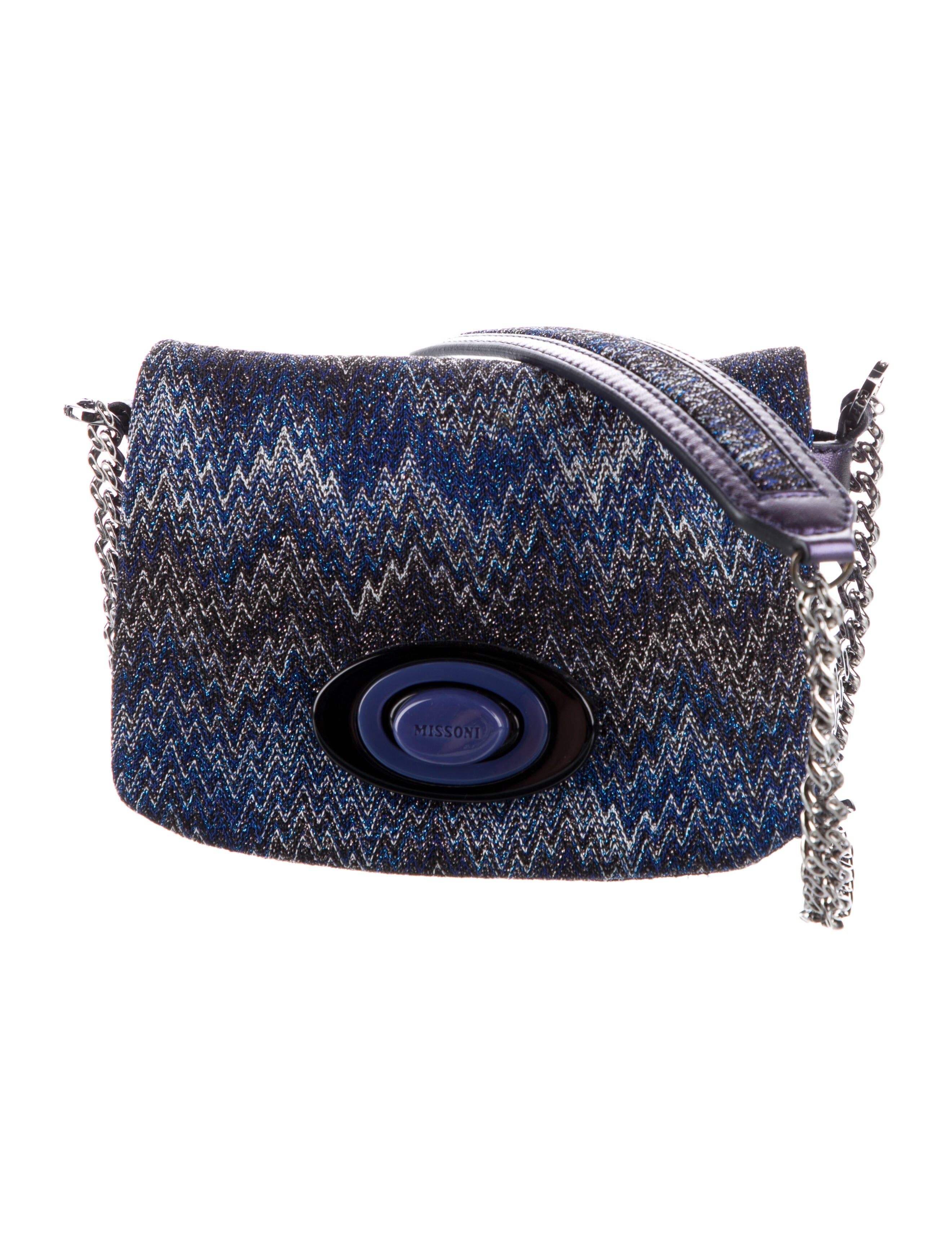 Missoni Leather-Trimmed Patterned Shoulder Bag - Blue Shoulder Bags ...