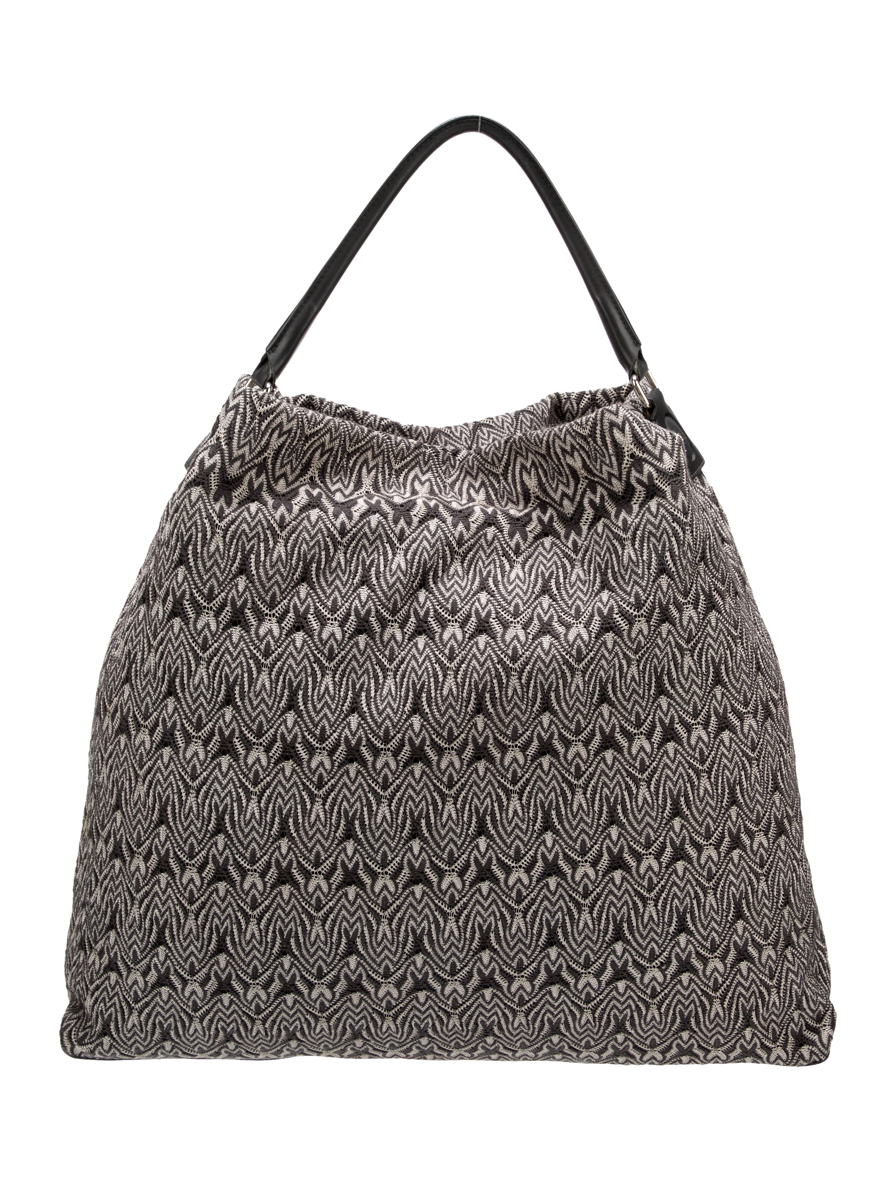 Missoni Knit Leather-Trimmed Shoulder Bag - Grey Shoulder Bags ...