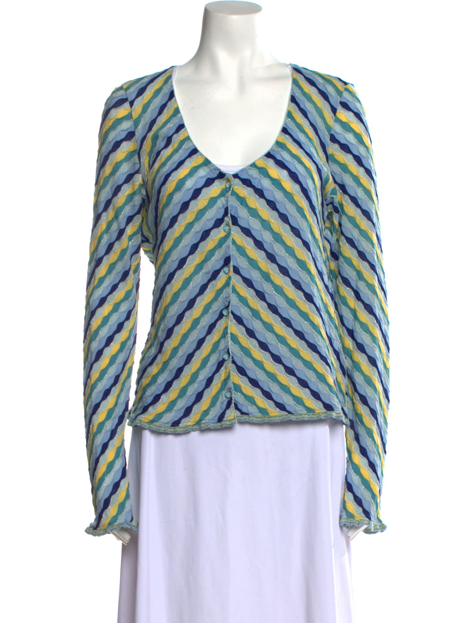Missoni Striped V-Neck Blouse - Blue Tops, Clothing - MIS166554 | The ...