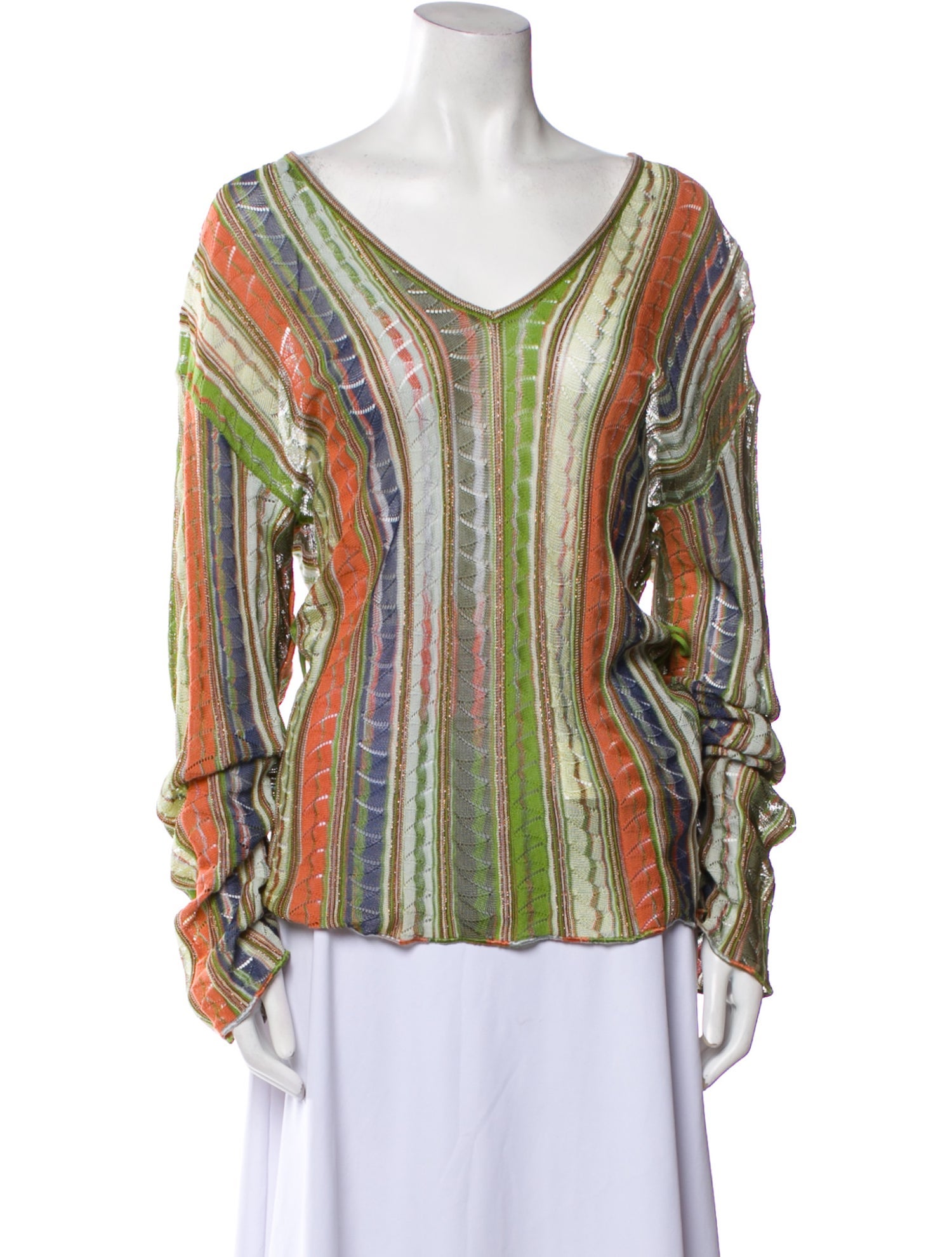 Missoni Printed V-Neck Blouse - Green Tops, Clothing - MIS176522 | The ...