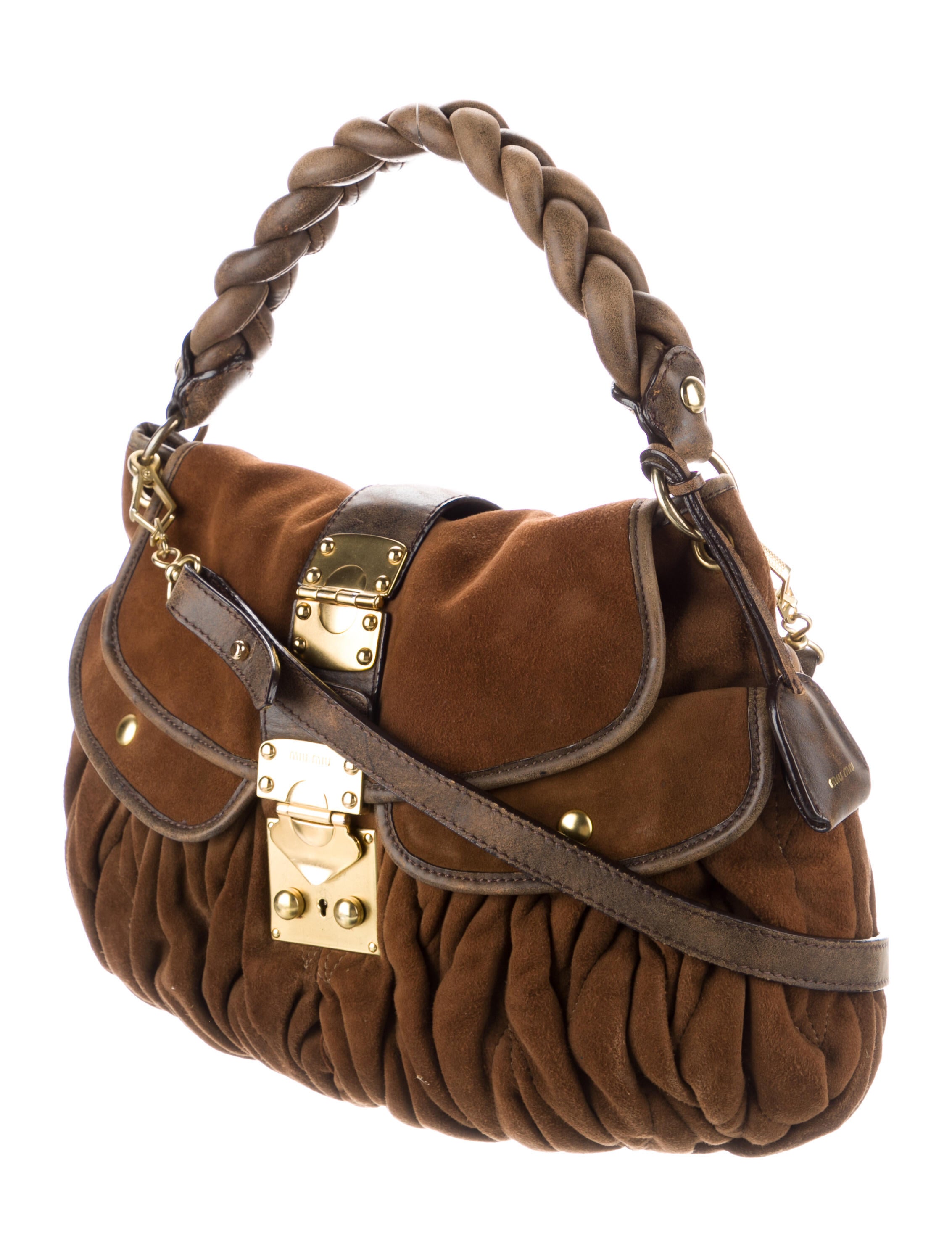 Miu Miu Leather Trimmed Shoulder Bag - Brown Shoulder Bags, Handbags - MIU152026 | The RealReal