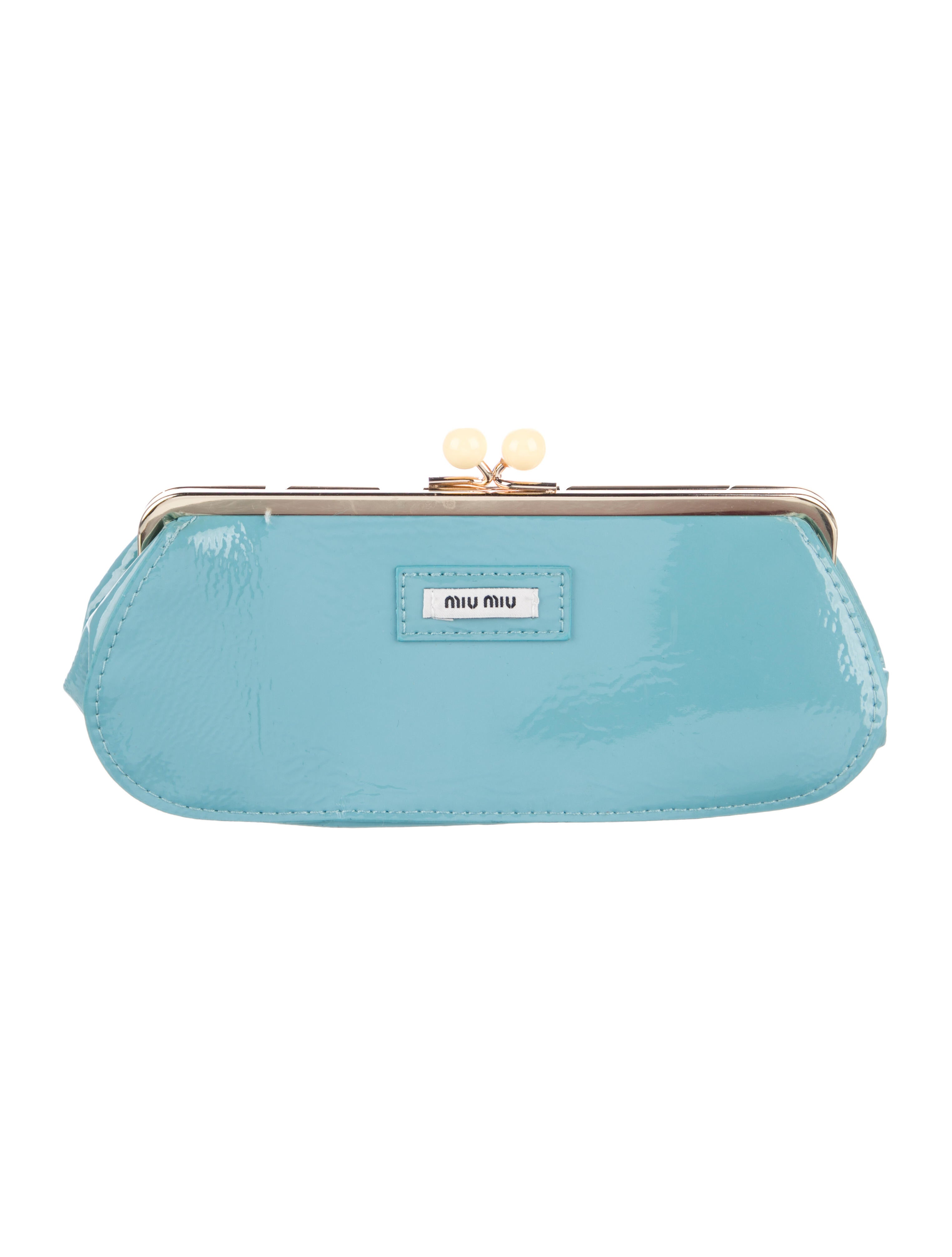 Miu Miu Textured Patent Leather Clutch - Blue Clutches, Handbags ...