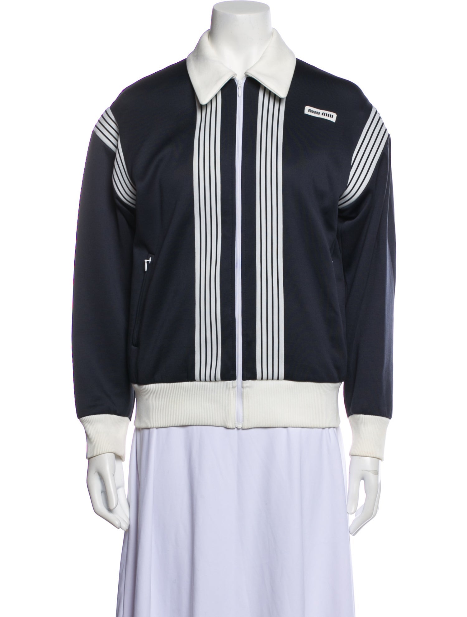 Miu Miu 2021 Colorblock Pattern Bomber Jacket - Blue Jackets, Clothing ...